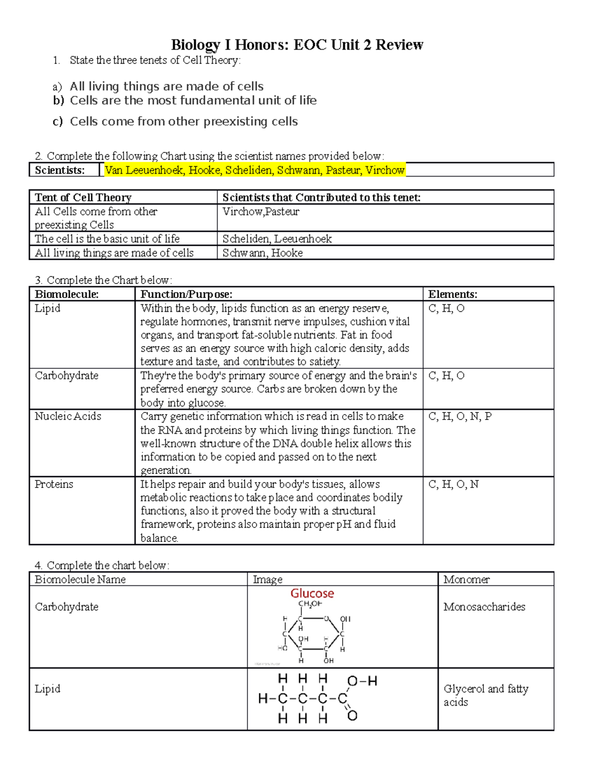 Biology IHonors Unit 2 Review Questions 2 - BSC 2011 - FIU - Studocu