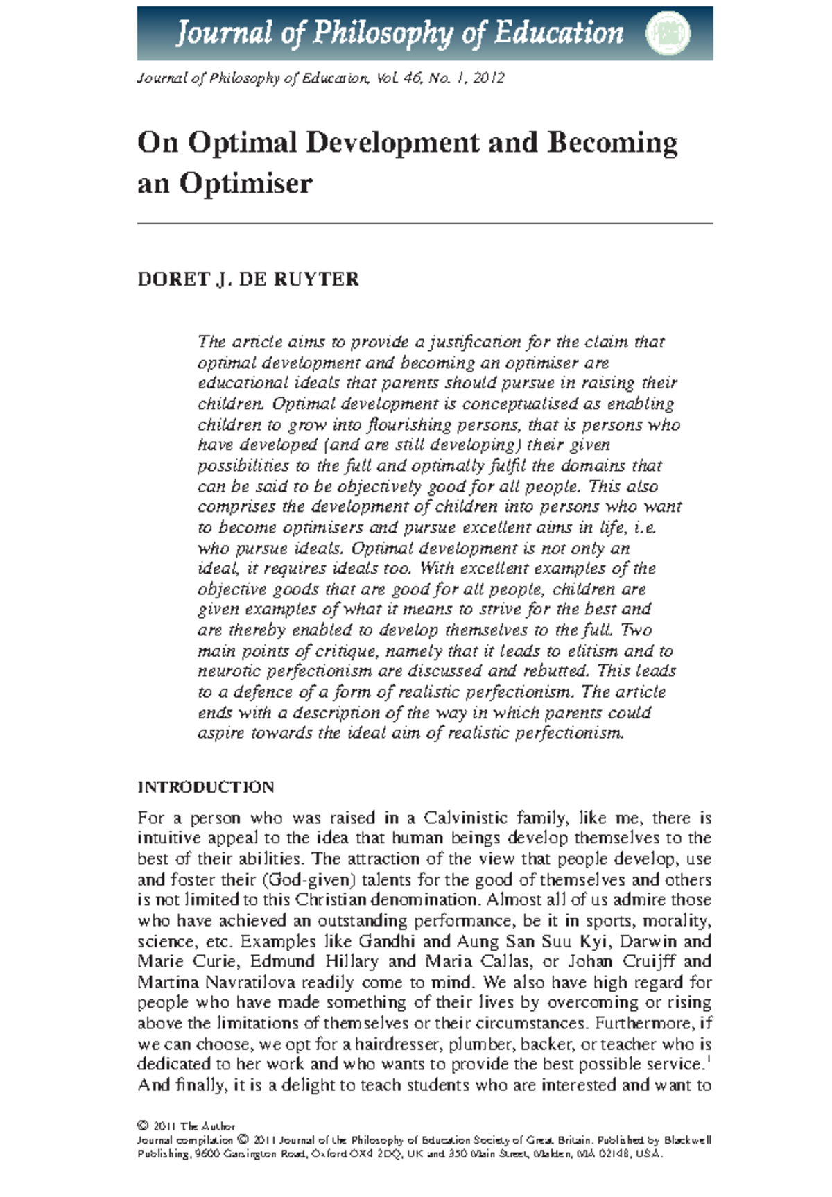 Article: On optimal development and becoming an optimiser - On Optimal ...