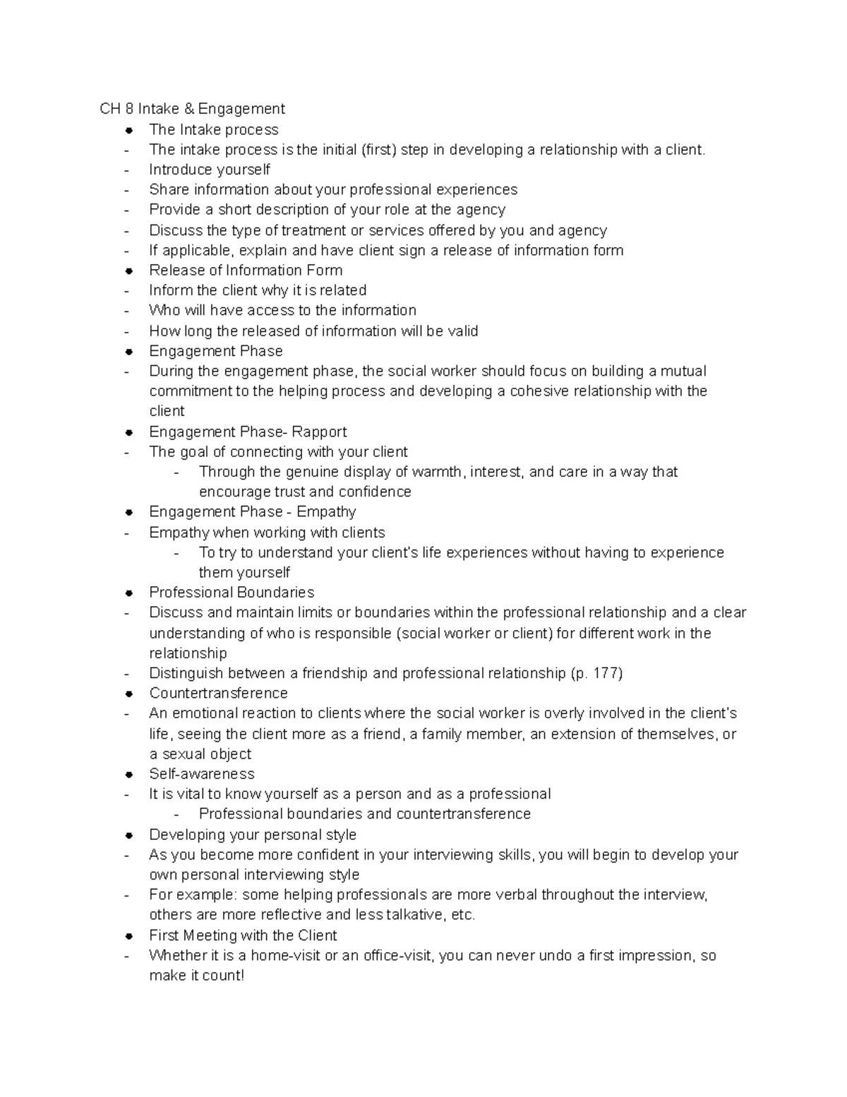 Review - Lecture notes for exam - CH 8 Intake & Engagement The Intake ...