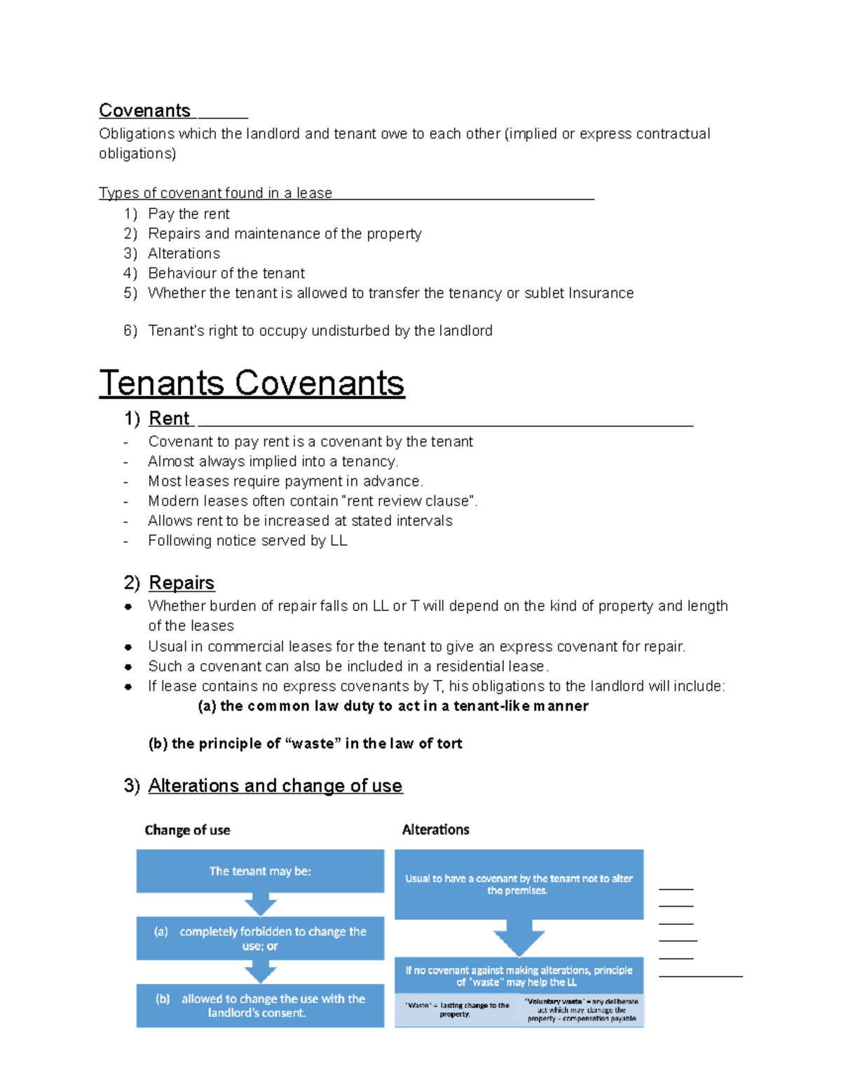 Leasehold Covenants - Covenants Obligations which the landlord and ...