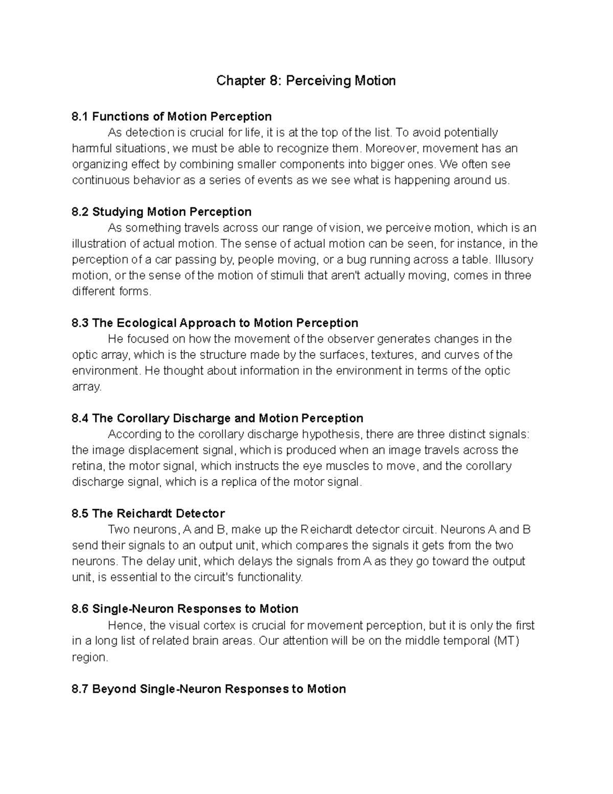 Perception Ch 8 Summary - EXP4204C - USF - Studocu