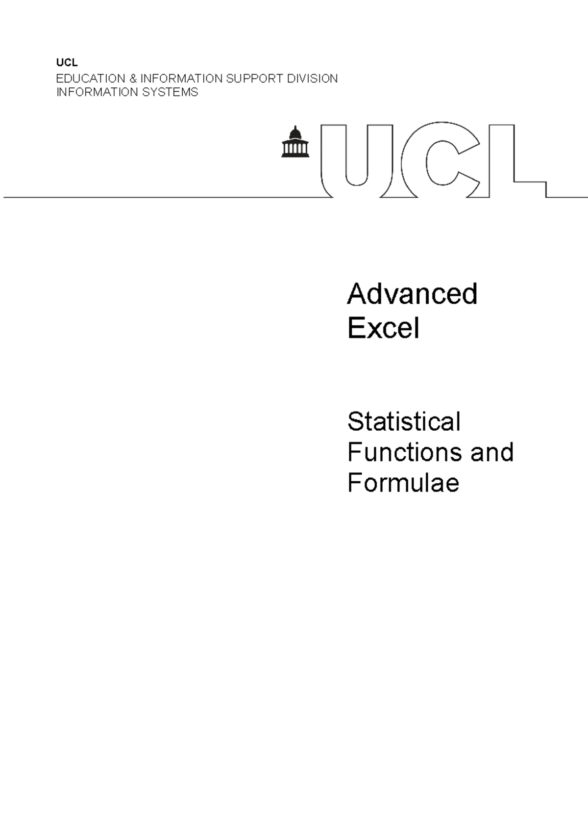 Excel-statistics-manual - UCL EDUCATION & INFORMATION SUPPORT DIVISION ...