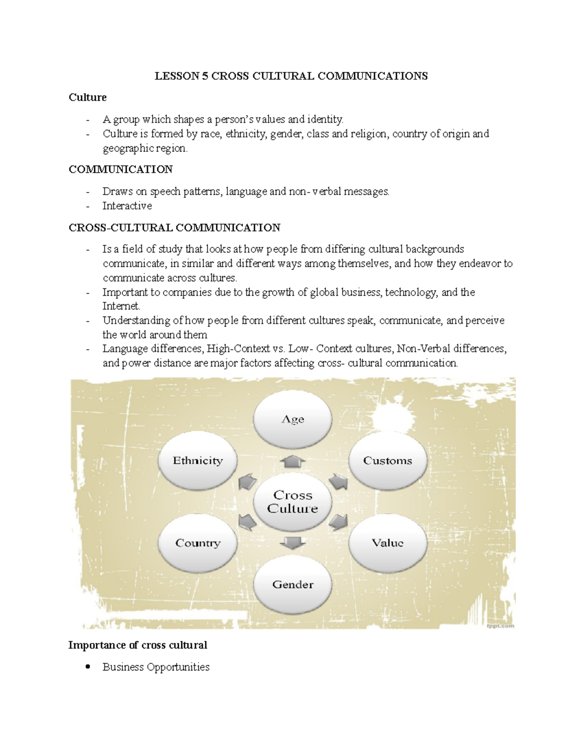 Lesson 5 Cross Cultural Communications - LESSON 5 CROSS CULTURAL ...