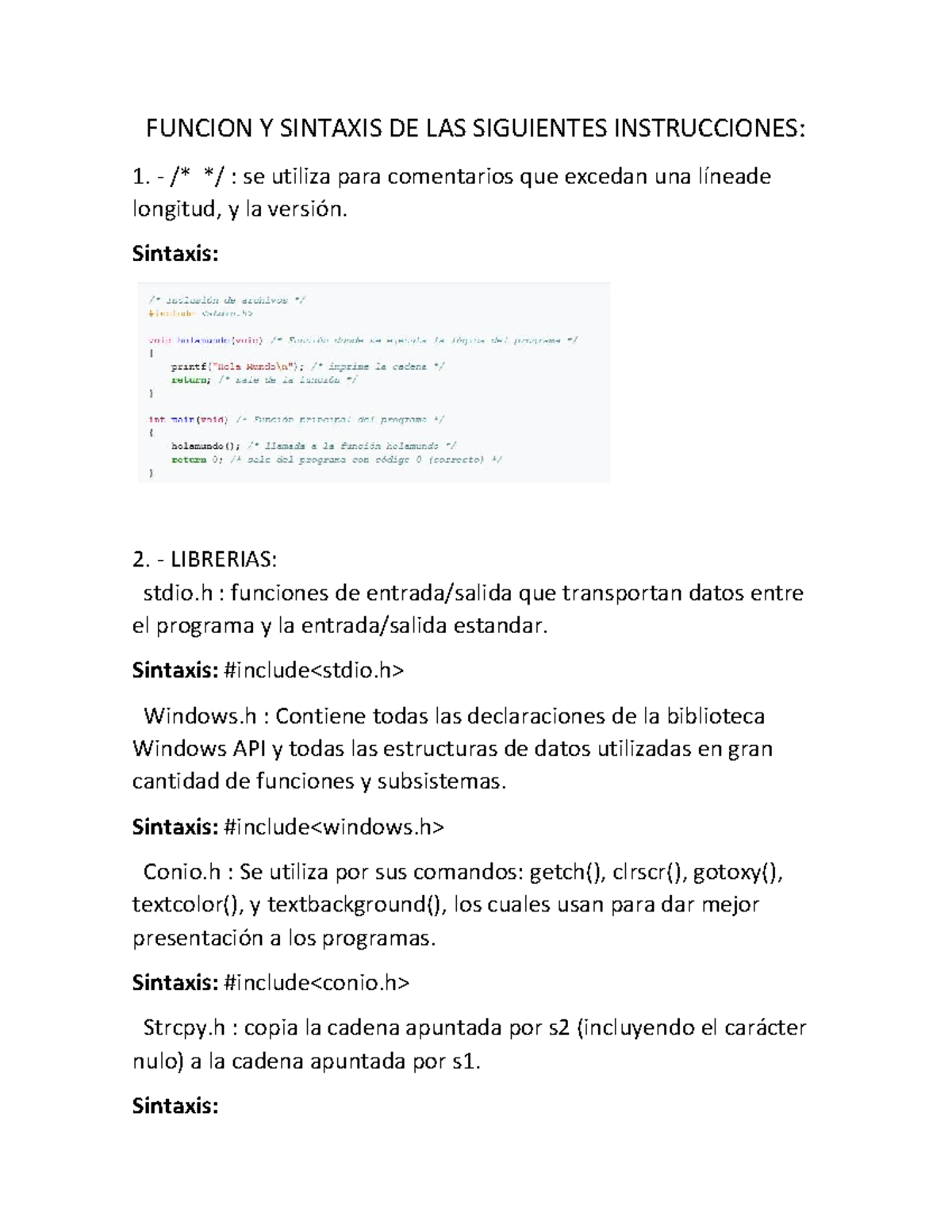 Funcion Y Sintaxis DE LAS Siguientes Instrucciones 6 - FUNCION Y ...