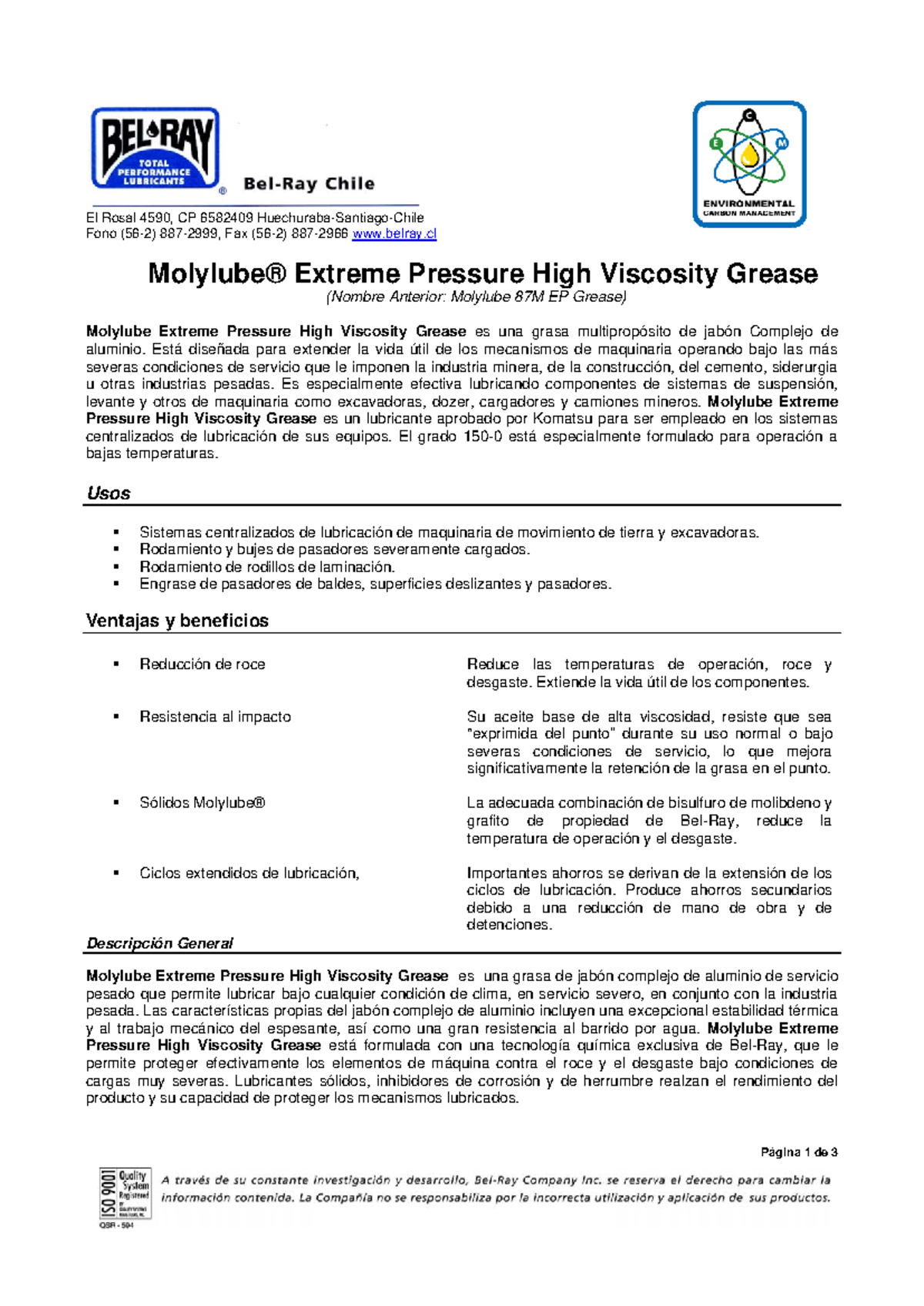 FT-Bel-Ray Molylube Extreme Pressure High Viscosity Grease (1) - El ...