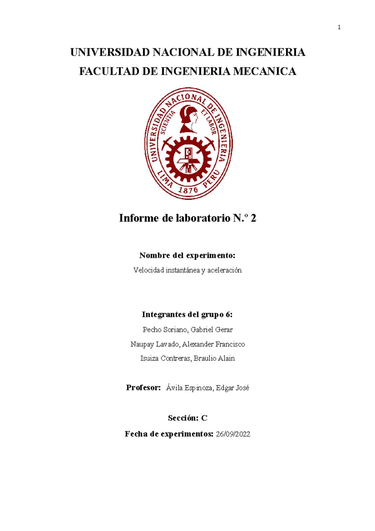 Universidad Nacional DE Ingenieria - UNIVERSIDAD NACIONAL DE INGENIERIA FACULTAD DE INGENIERIA ...