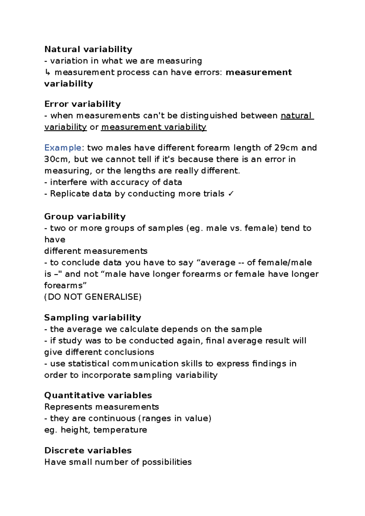 STAT1201 notes - Natural variability variation in what we are measuring ...