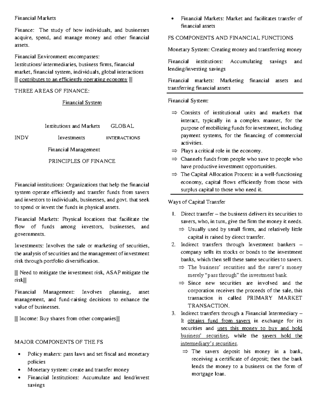 FM - Financial Management - Financial Markets Finance: The study of how ...