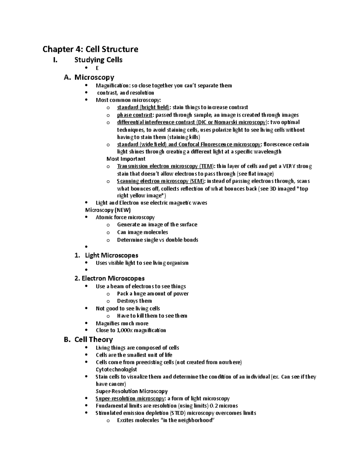 Ch. 4 Cell Structure (Class) - Chapter 4: Cell Structure I. Studying ...