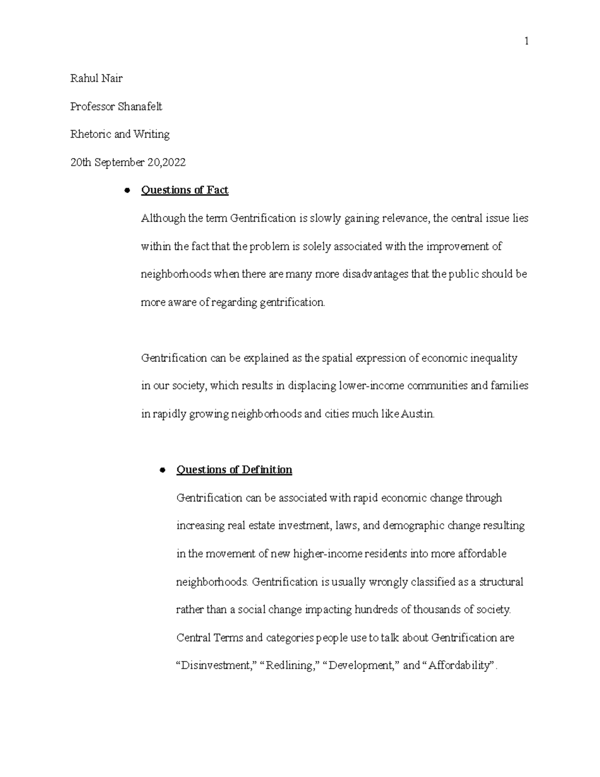 Stasis Analysis Assignment - 1 Rahul Nair Professor Shanafelt Rhetoric ...