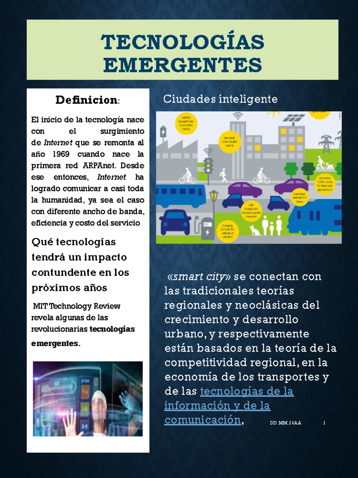 Inf Tecnologia emergente - TECNOLOGÍAS EMERGENTES Definicion: El inicio ...