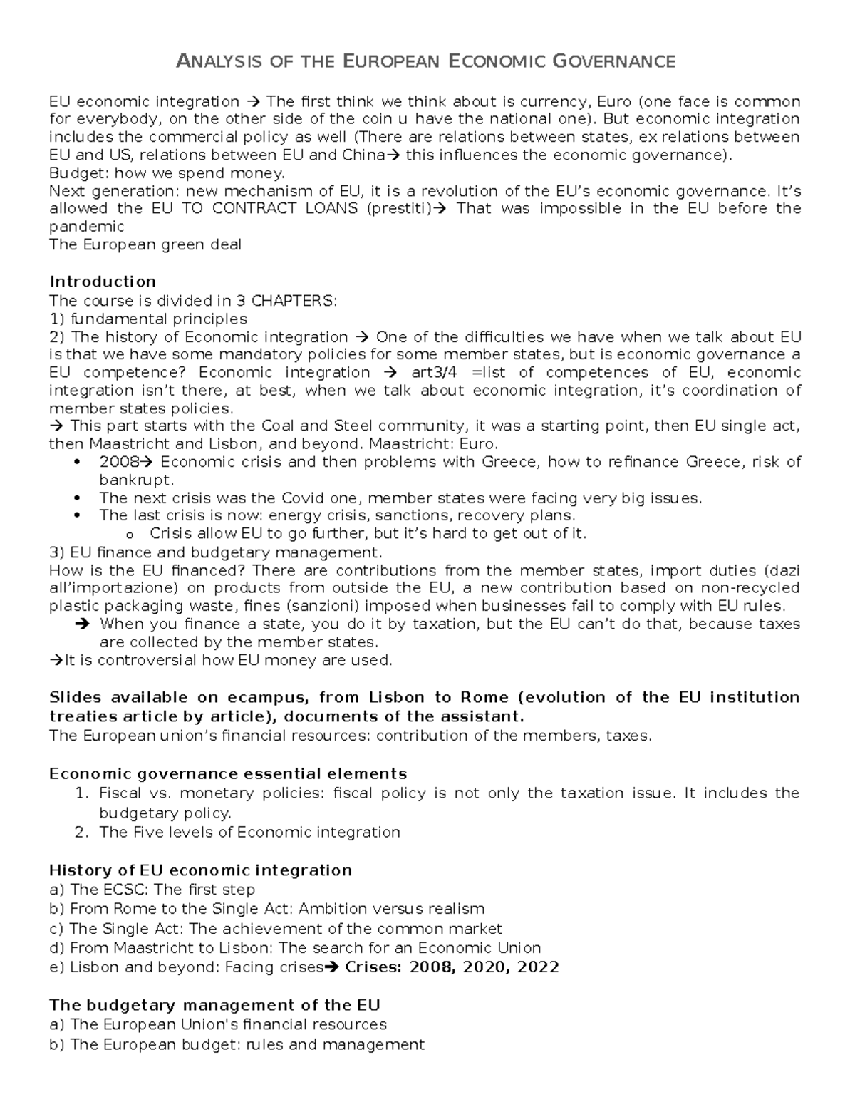 Analysis of the European Economic Governance - ANALYSIS OF THE EUROPEAN ...