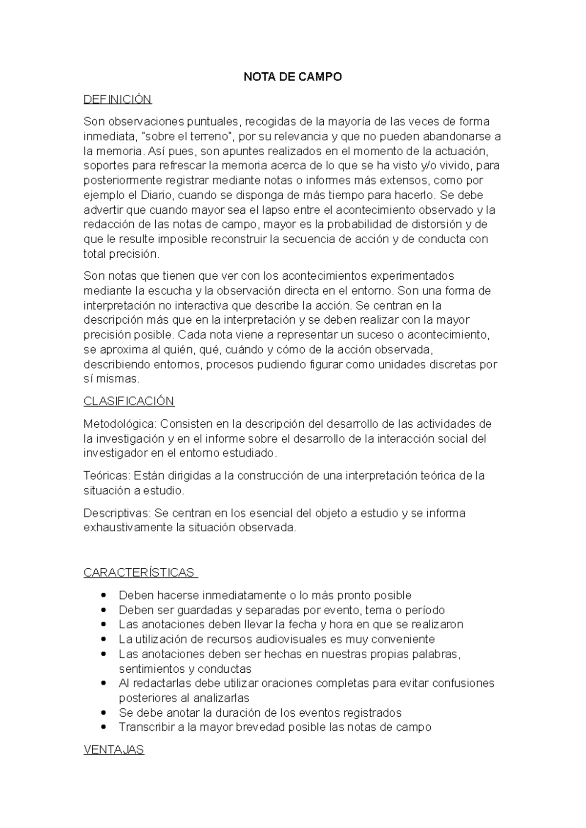 NOTA DE Campo - NOTA DE CAMPO DEFINICIÓN Son observaciones puntuales ...