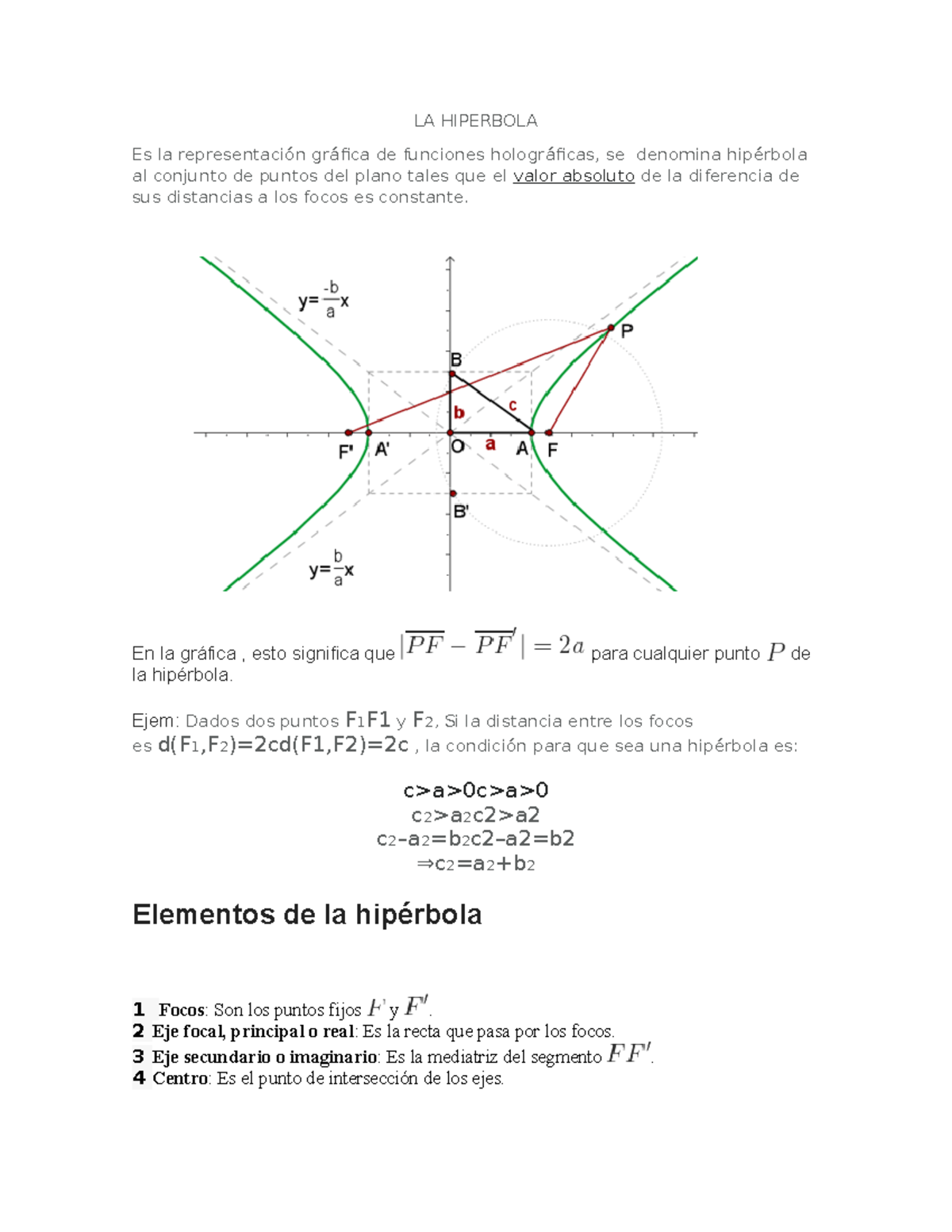 LA Hiperbola - la hiperbolo utp - LA HIPERBOLA Es la representación ...