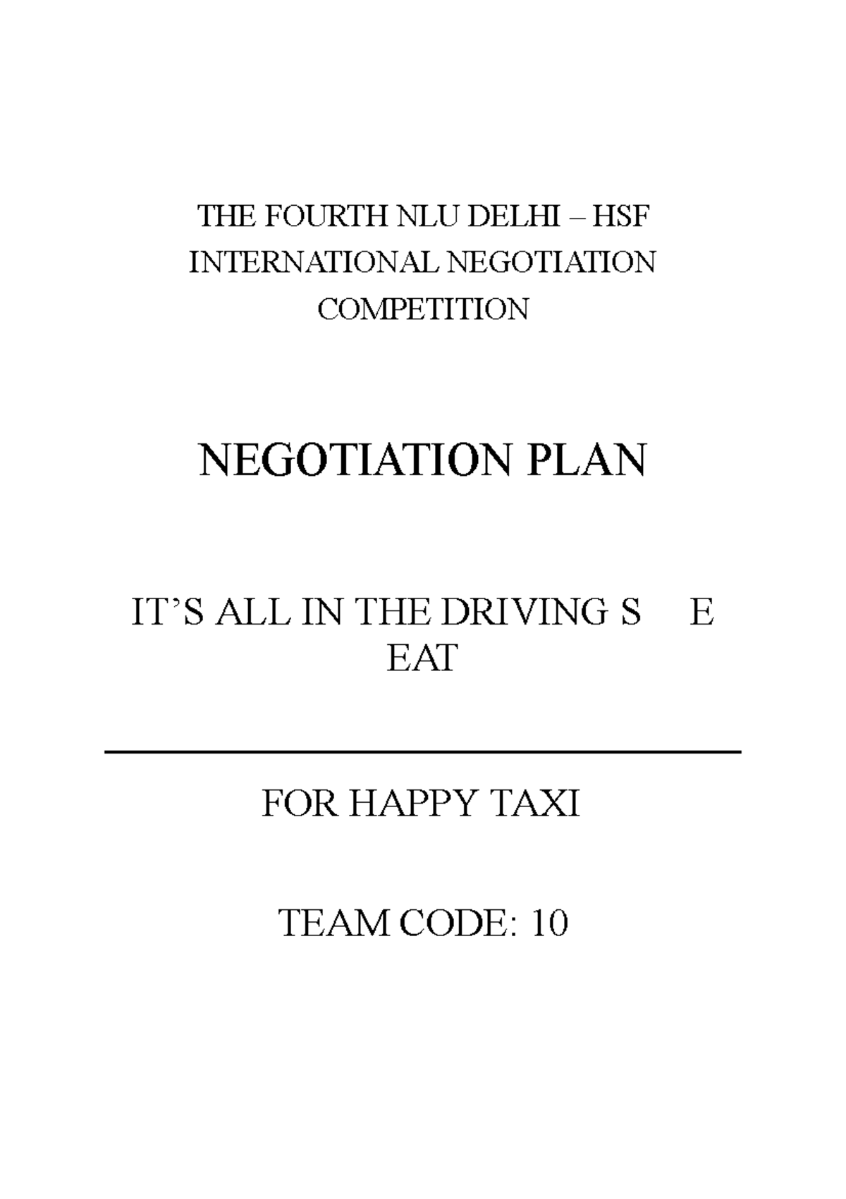 Negotiation Plan Sample - THE FOURTH NLU DELHI – HSF INTERNATIONAL ...