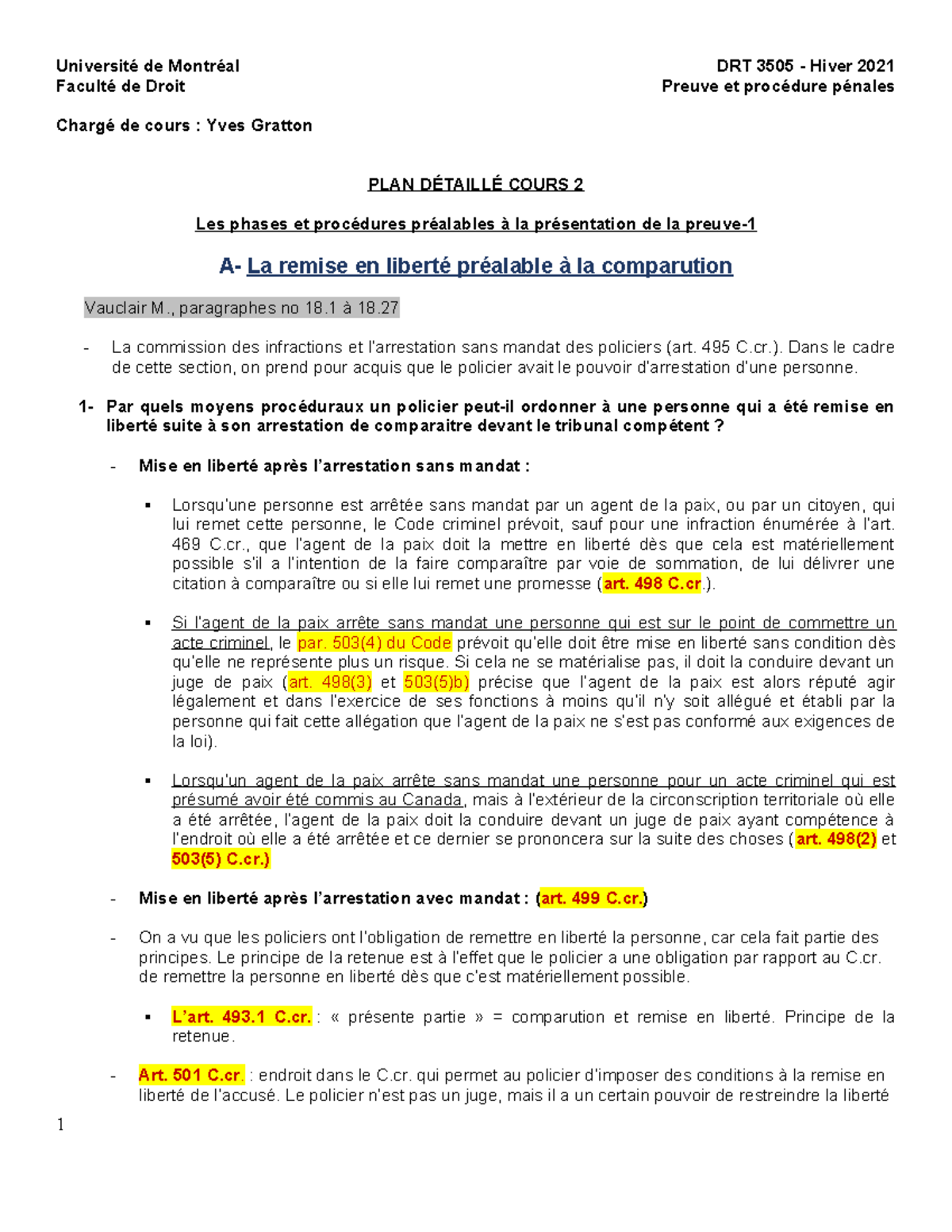 Cours 2 Plan détaillé - Université de Montréal DRT 3505 - Hiver 2021 ...