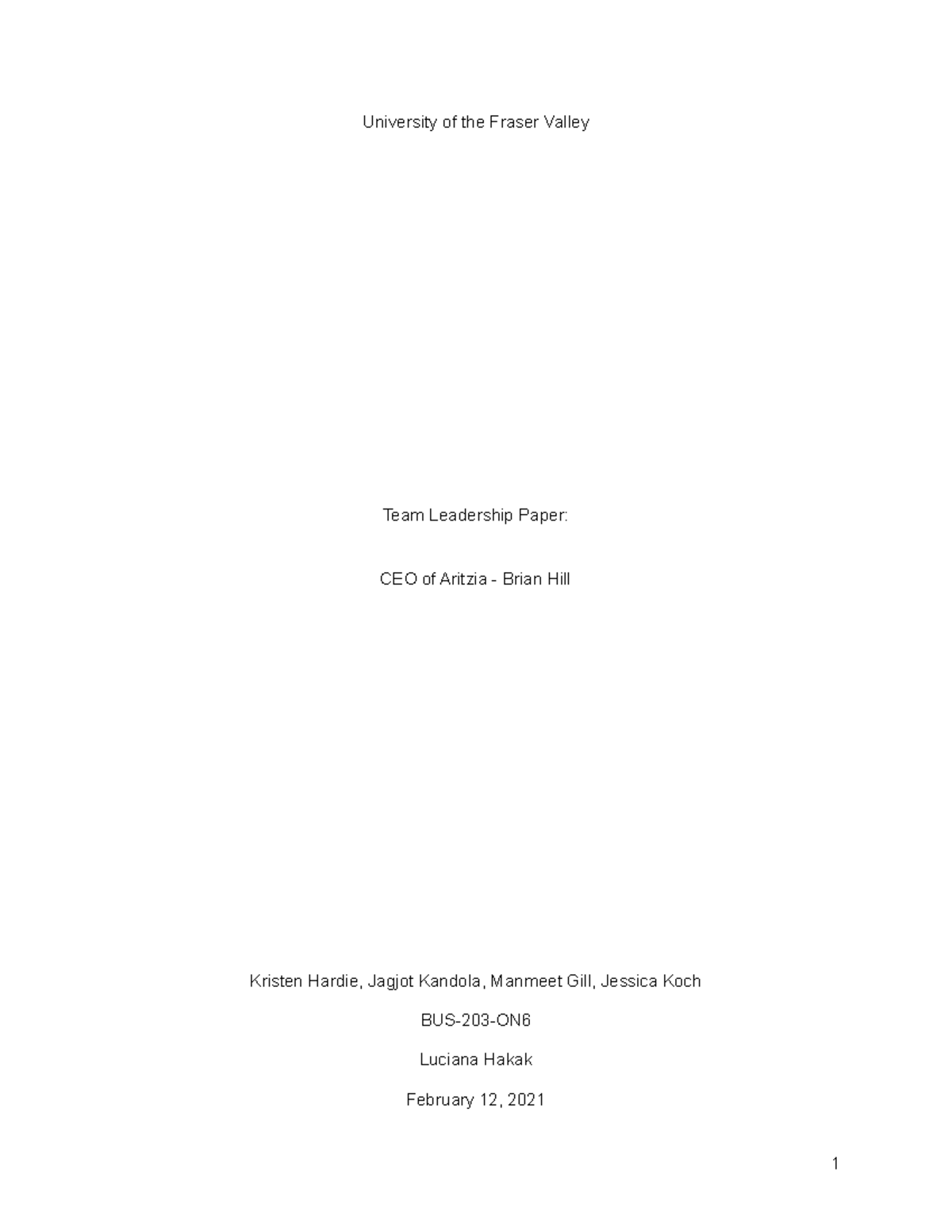 Team Leadership Paper - University of the Fraser Valley Team Leadership ...