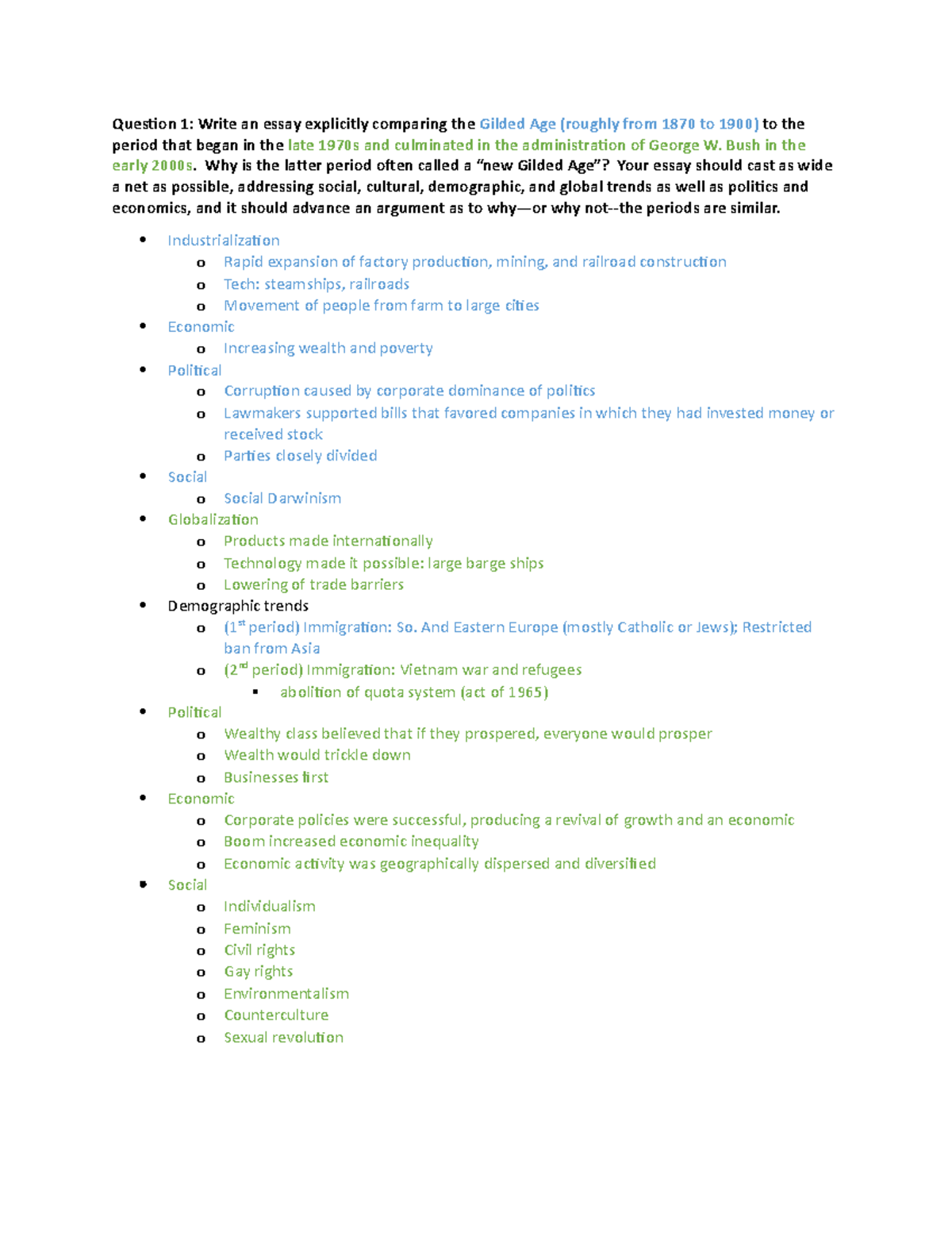 HIST 173 Final Exam Study Guide - Question 1: Write an essay explicitly ...