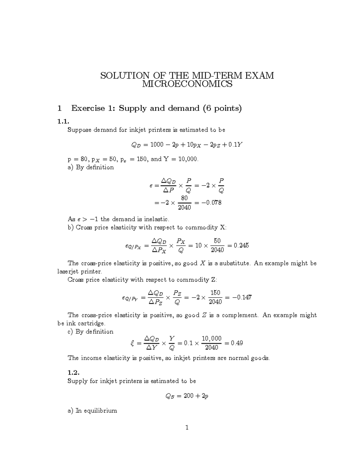 Solmidterm - NOTES - SOLUTION OF THE MID-TERM EXAM MICROECONOMICS 1 ...