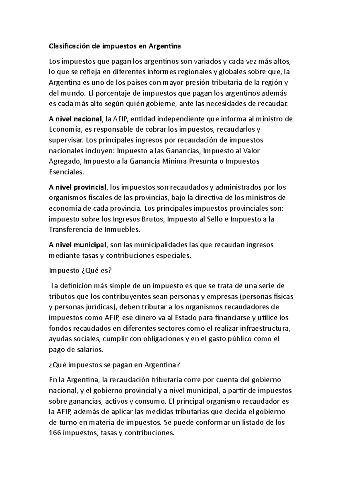 Clasificación de impuestos en Argentina - Clasificación de impuestos en Argentina Los impuestos ...