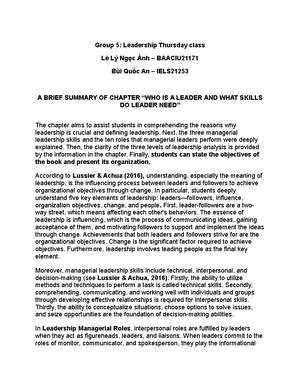 Chapter 2 - Leadership textbook chap2 - Studocu