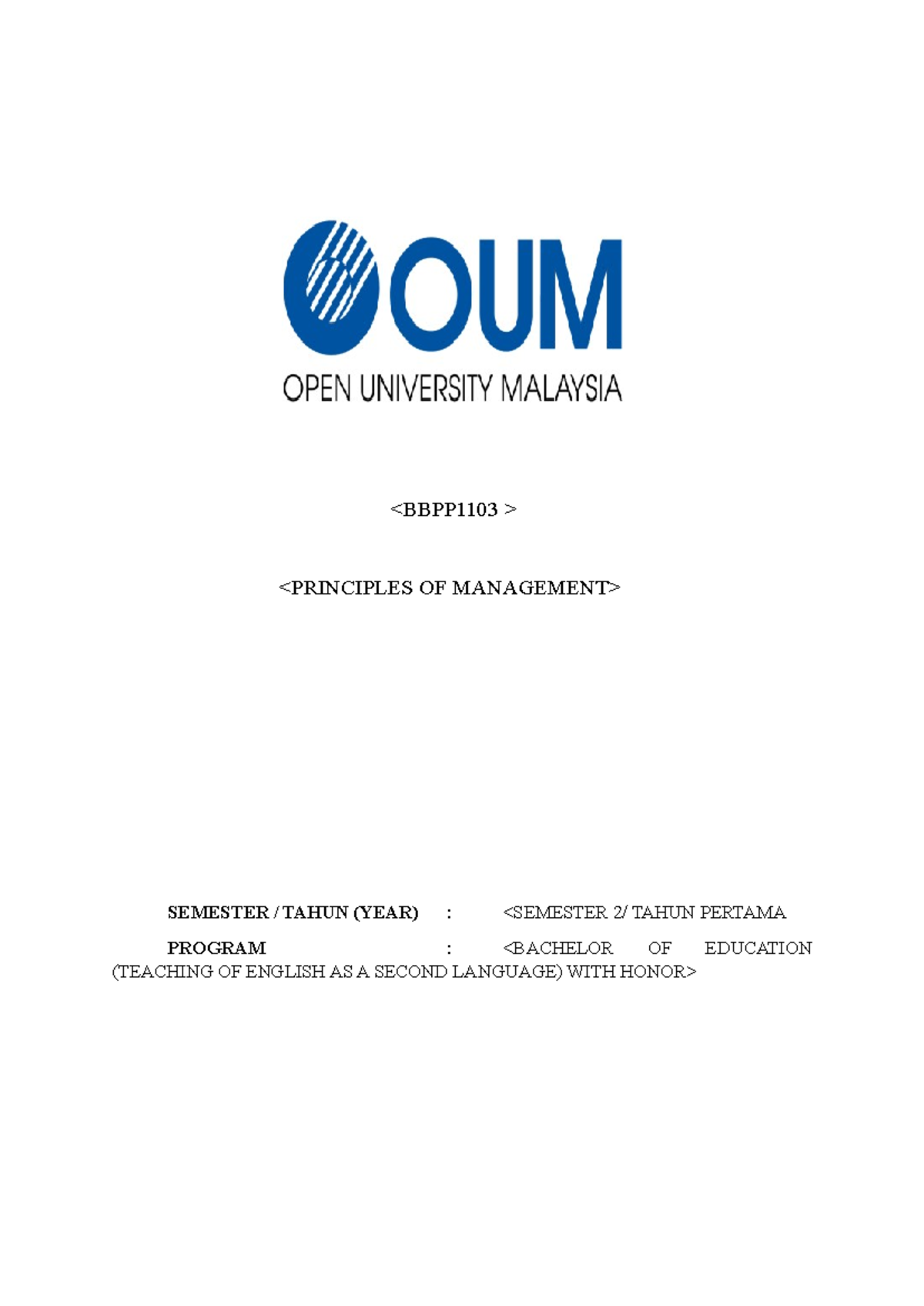 BBPP1103 Principles OF Management - SEMESTER / - Studocu