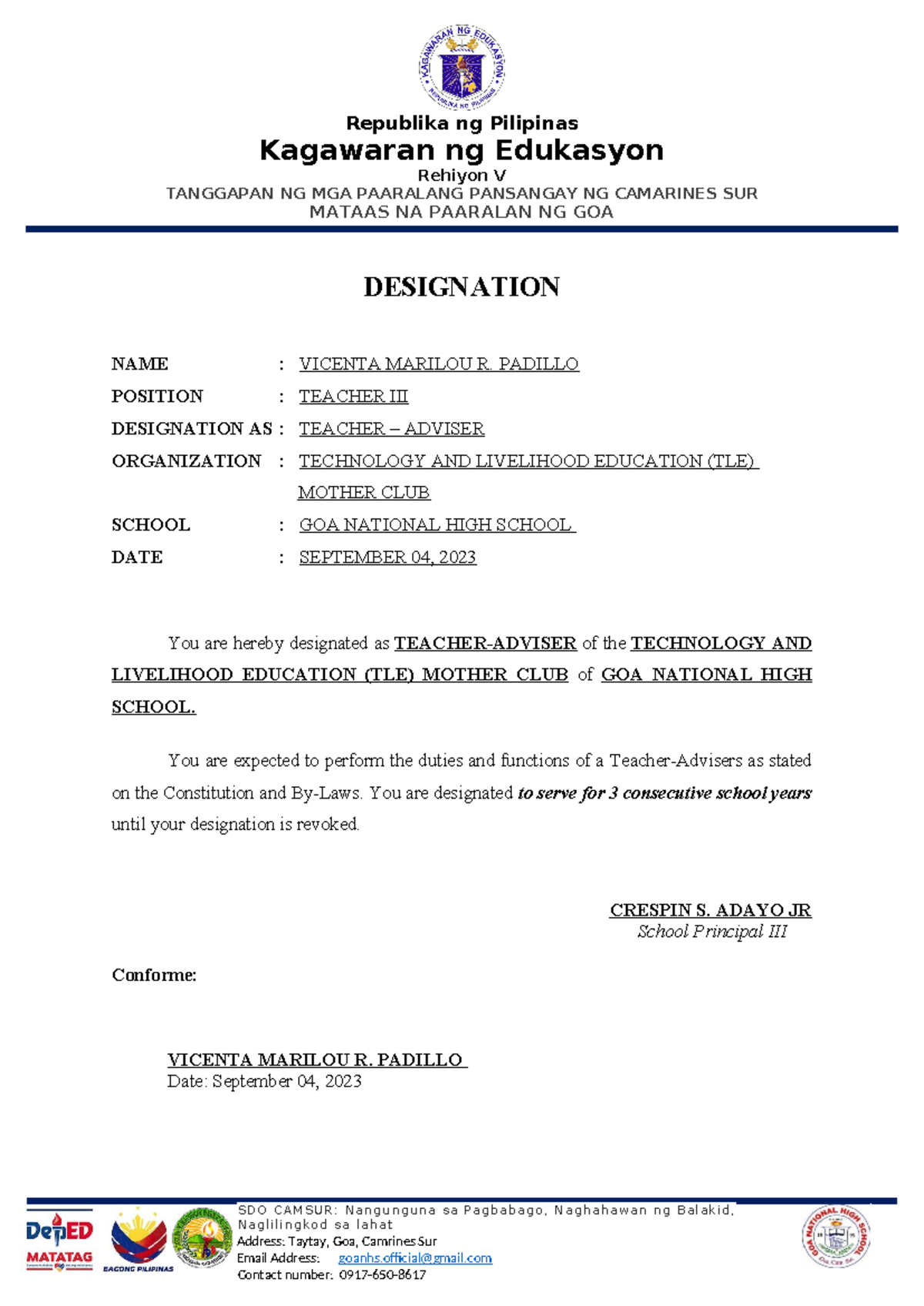 TLE and STEP Designation-for-Clubs - Republika ng Pilipinas Kagawaran ...