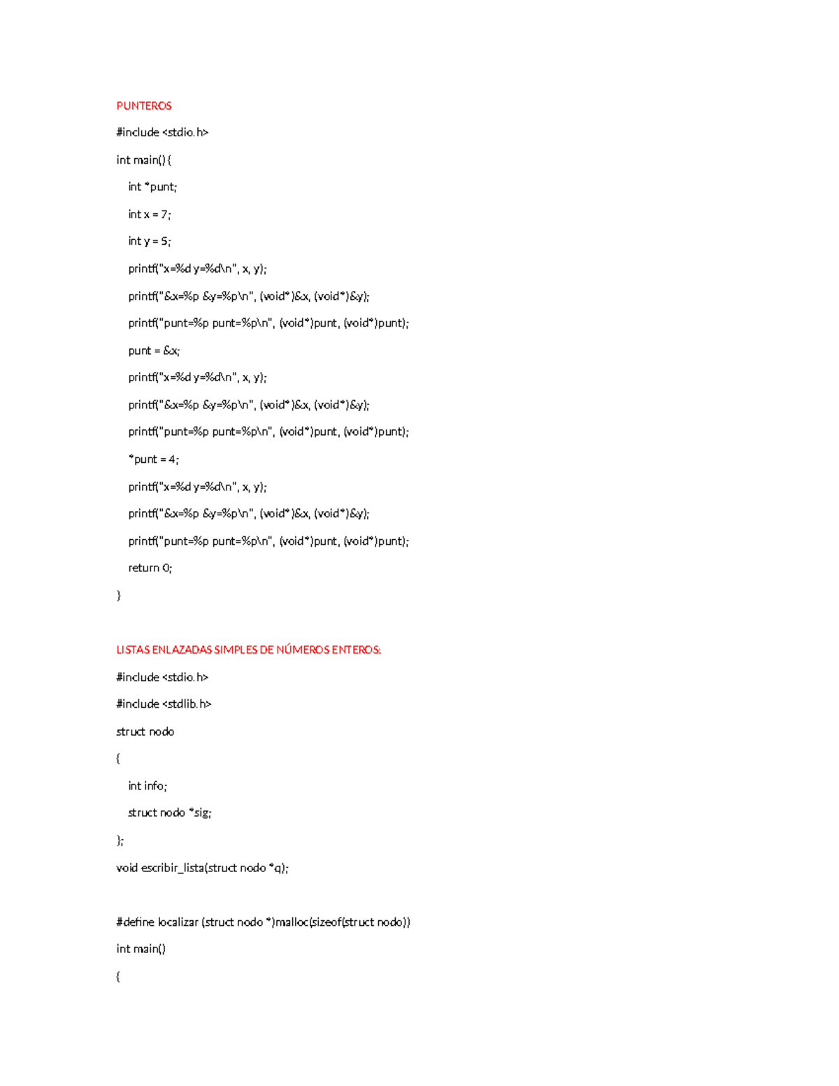 Todos LOS Codigos Hasta Ahora DE Estructura - PUNTEROS #include int main() { int punt; - Studocu