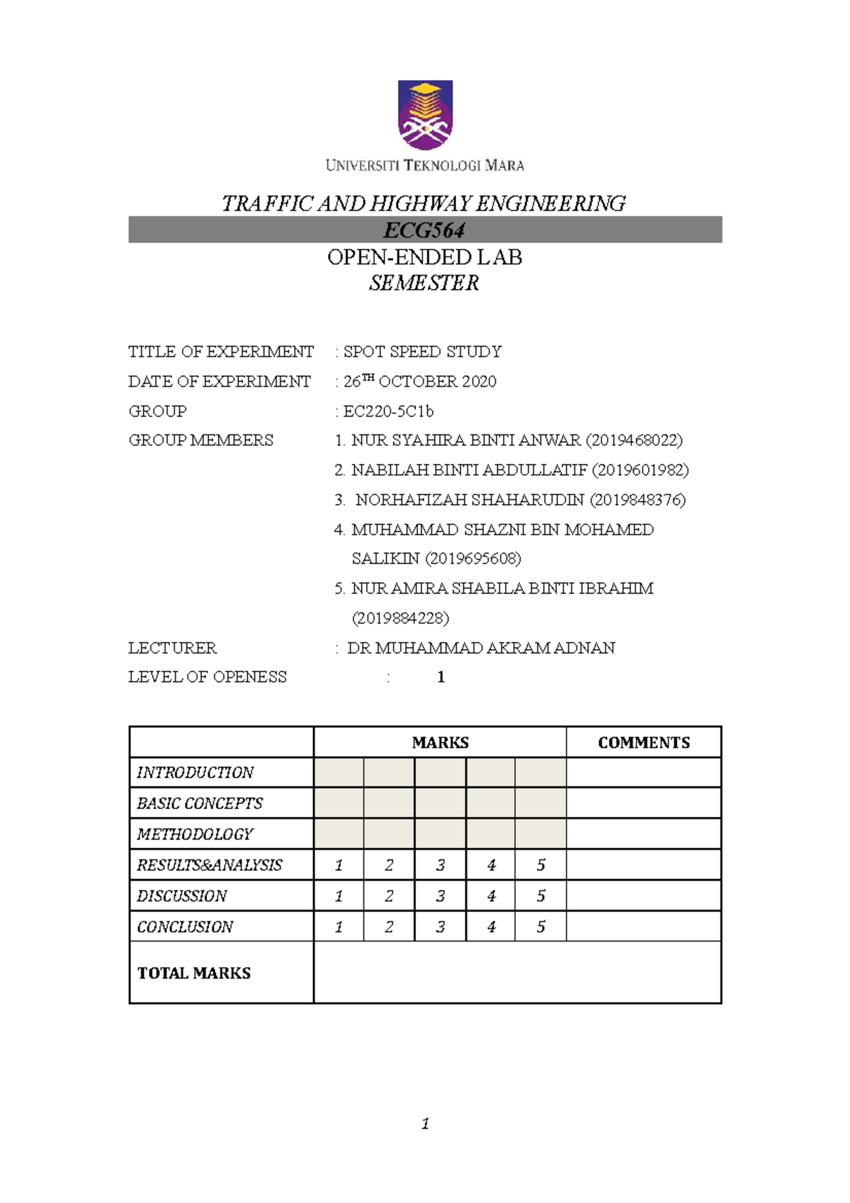 Spot Speed Study - TRAFFIC AND HIGHWAY ENGINEERING ECG OPEN-ENDED LAB ...