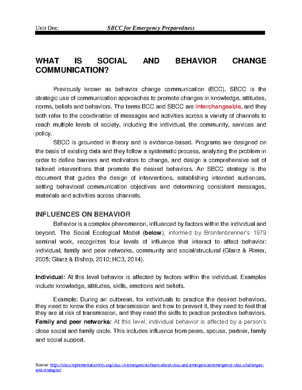 Week 2-3 Social AND Behavioral Change Communication - Source: - Studocu