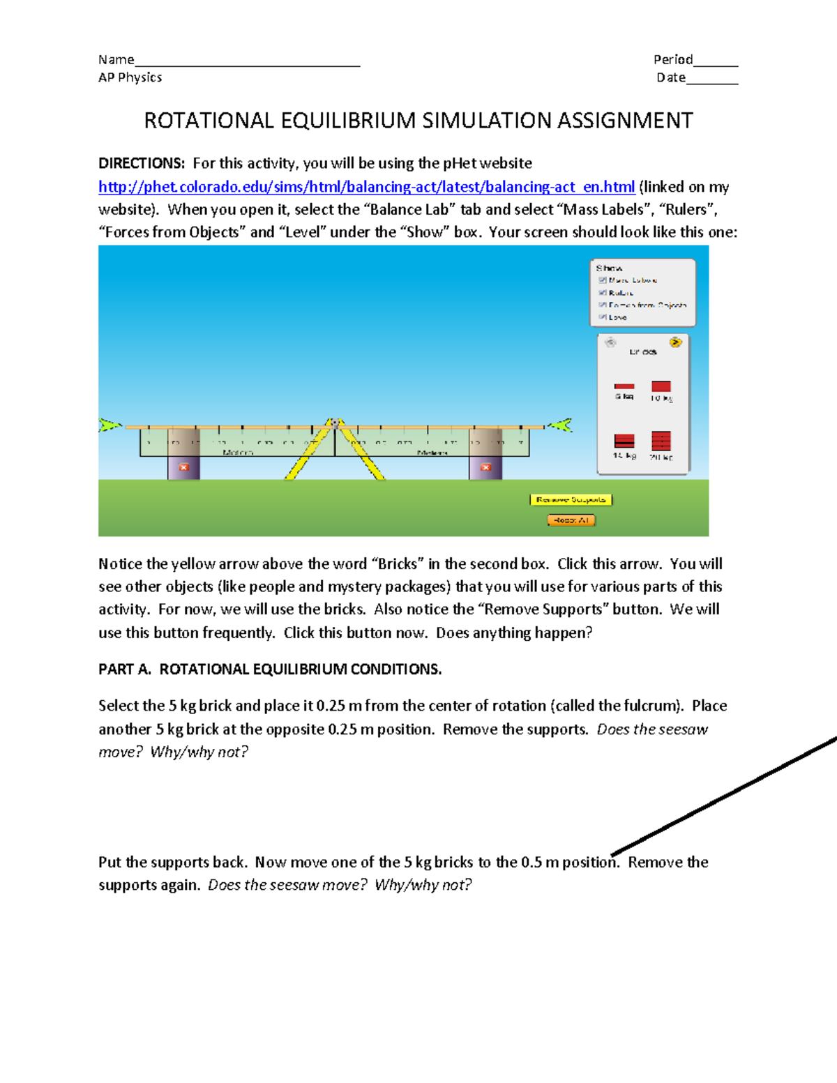 Yes sir - NAH - AP Physics Date_______ ROTATIONAL EQUILIBRIUM ...