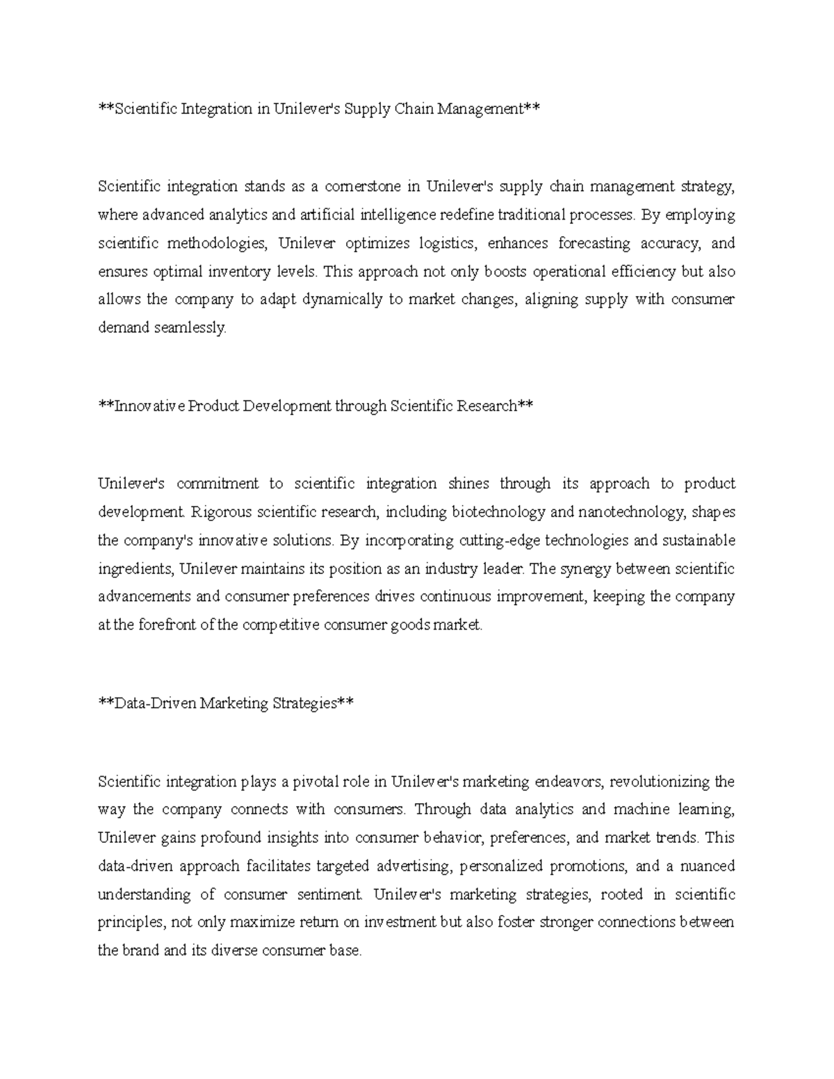 Scientific Integration in Unilever - By employing scientific ...