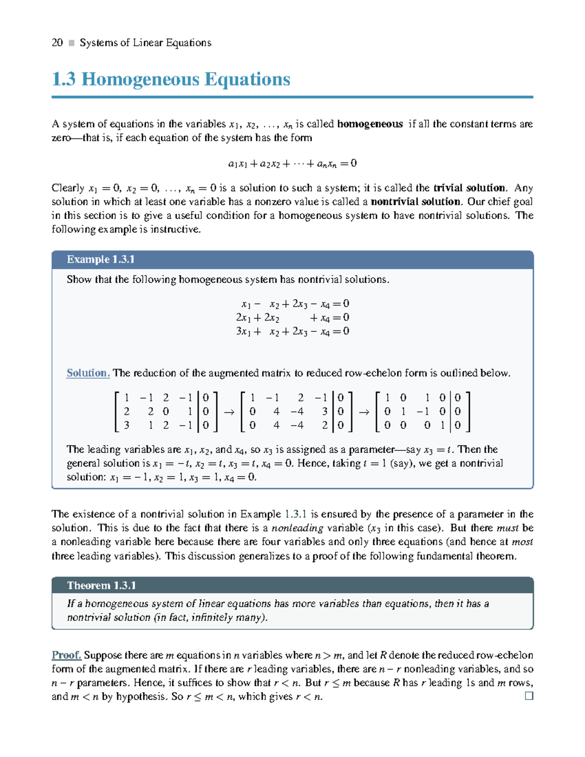 Section 1-3 - 20 Systems of Linear Equations 1 Homogeneous Equations A ...