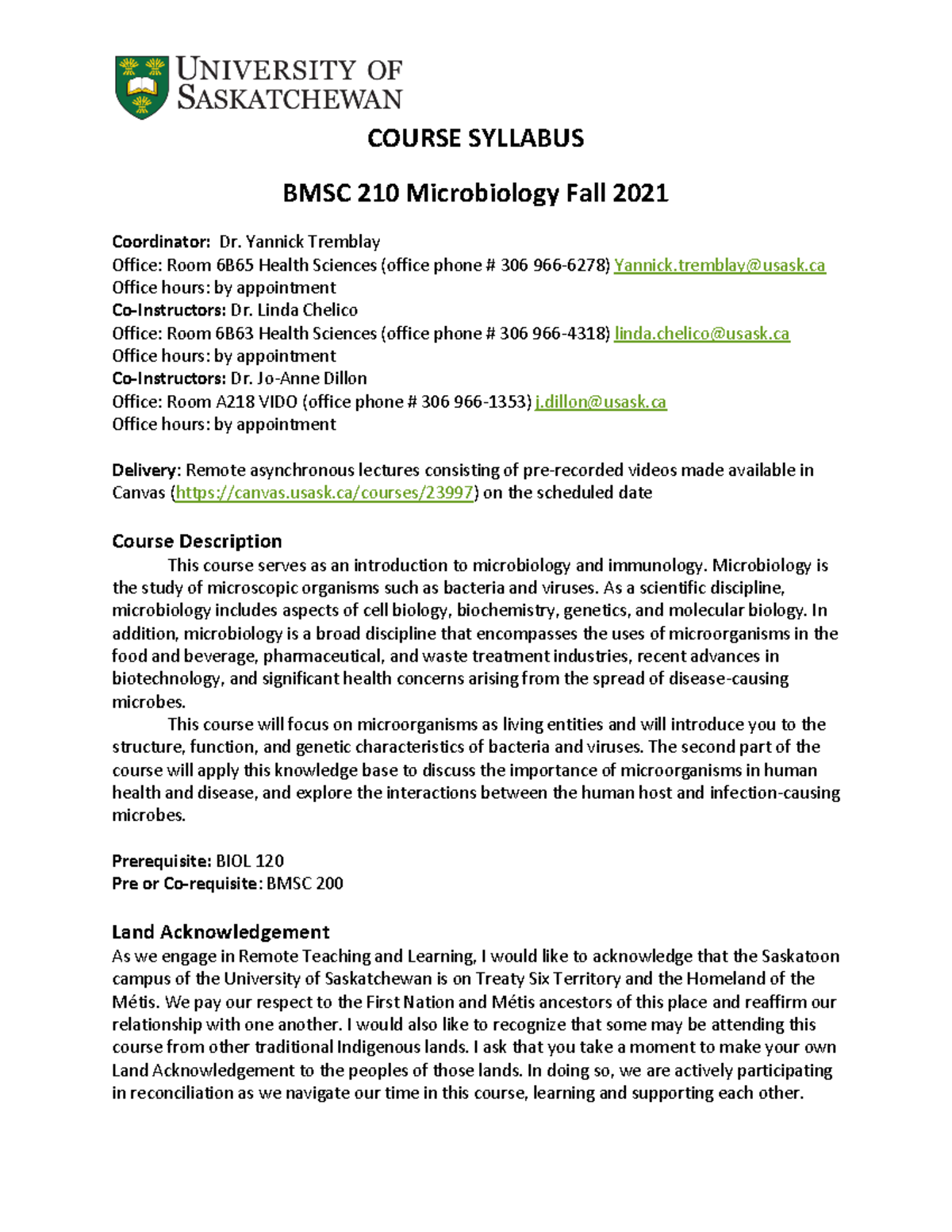 BMSC 210.3 Fall 2021 sylabus - COURSE SYLLABUS BMSC 210 Microbiology ...