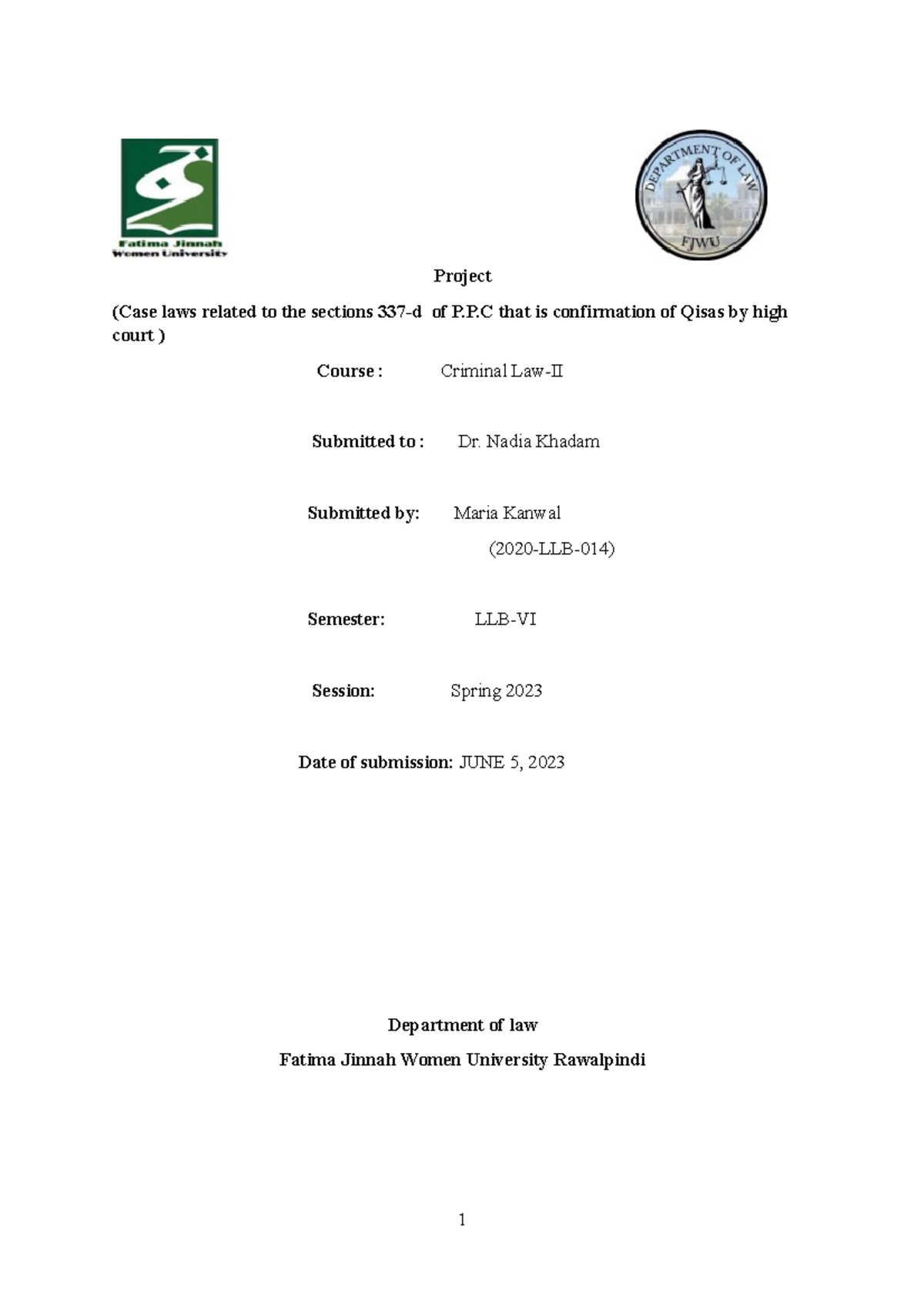 Project criminal law - Project (Case laws related to the sections 337-d ...