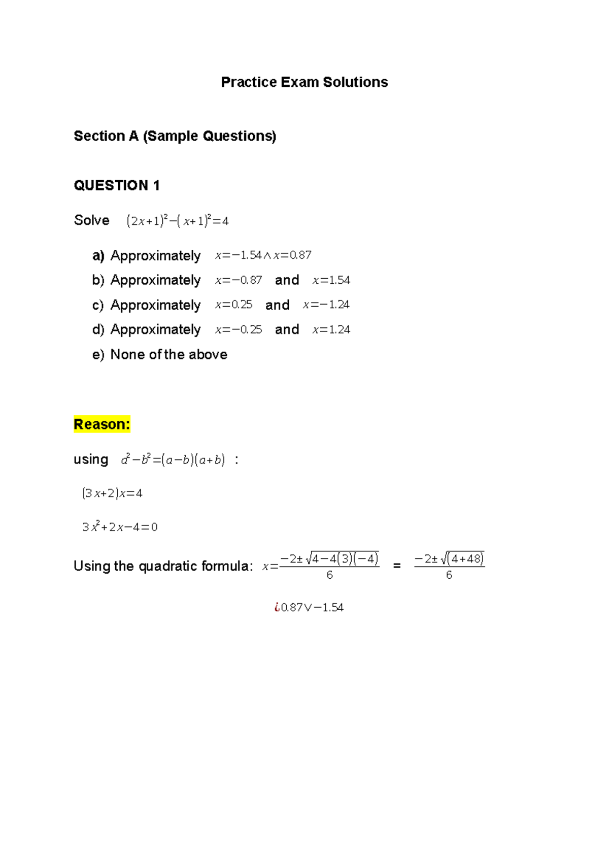 Exam 2017, questions and answers - Practice Exam Solutions Section A ...