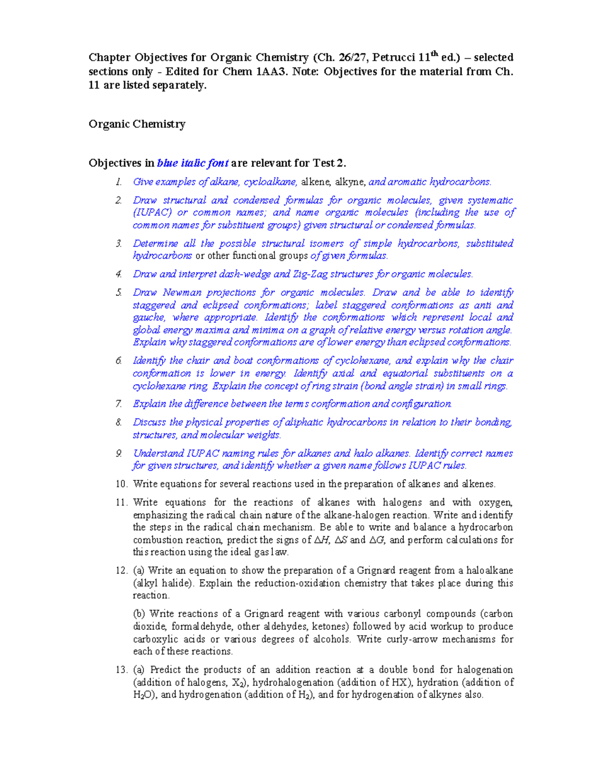 1aa3-2017-learning objectives Ch26 27-organic - Chapter Objectives for ...