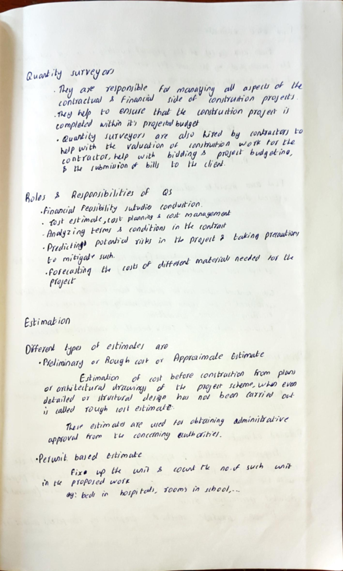 Quantity surveying notes - civil engineering - Studocu