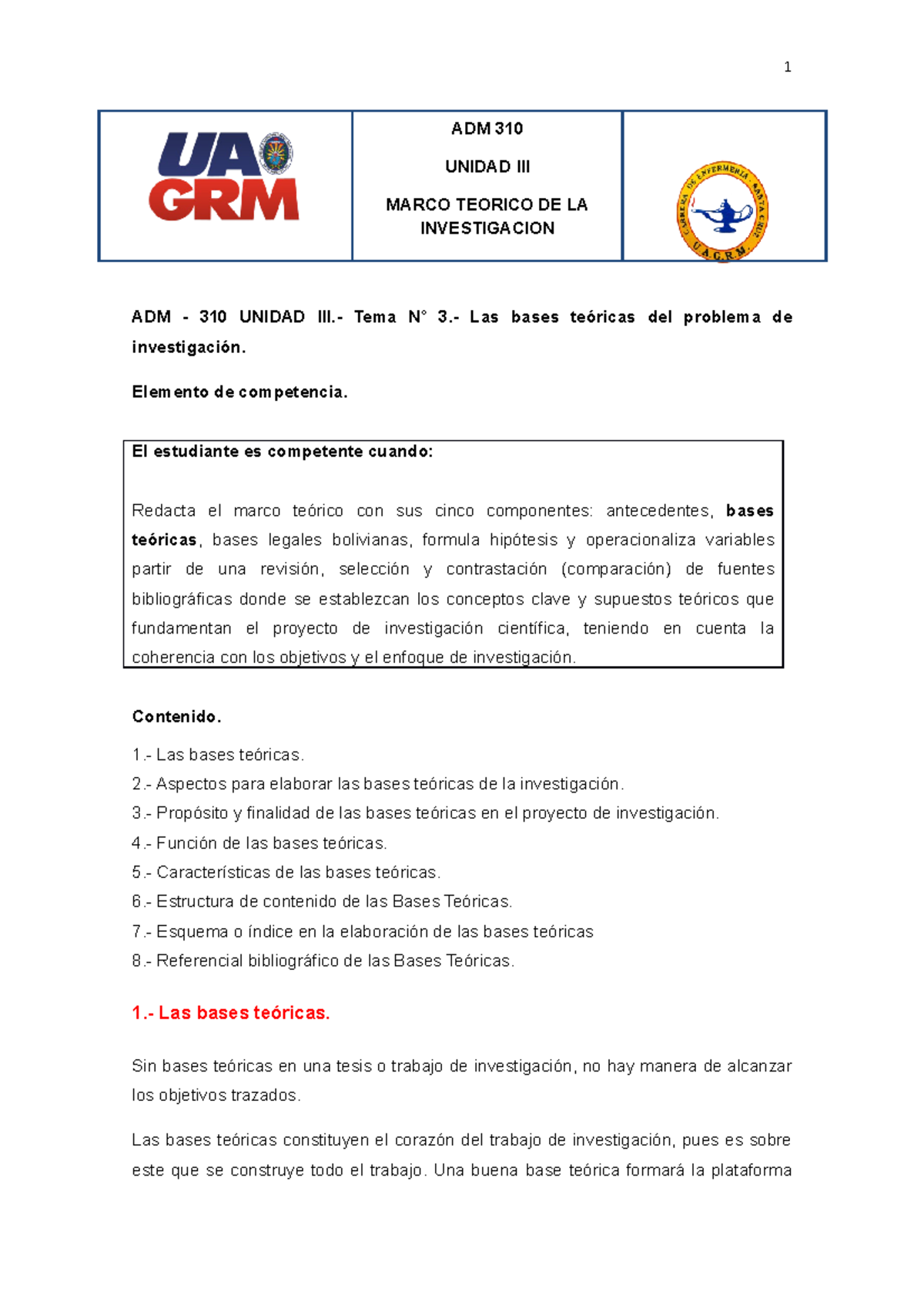 ADM 310 Unidad III tema 3.- Tema Bases teoricas 2023 WS - ADM 310 ...