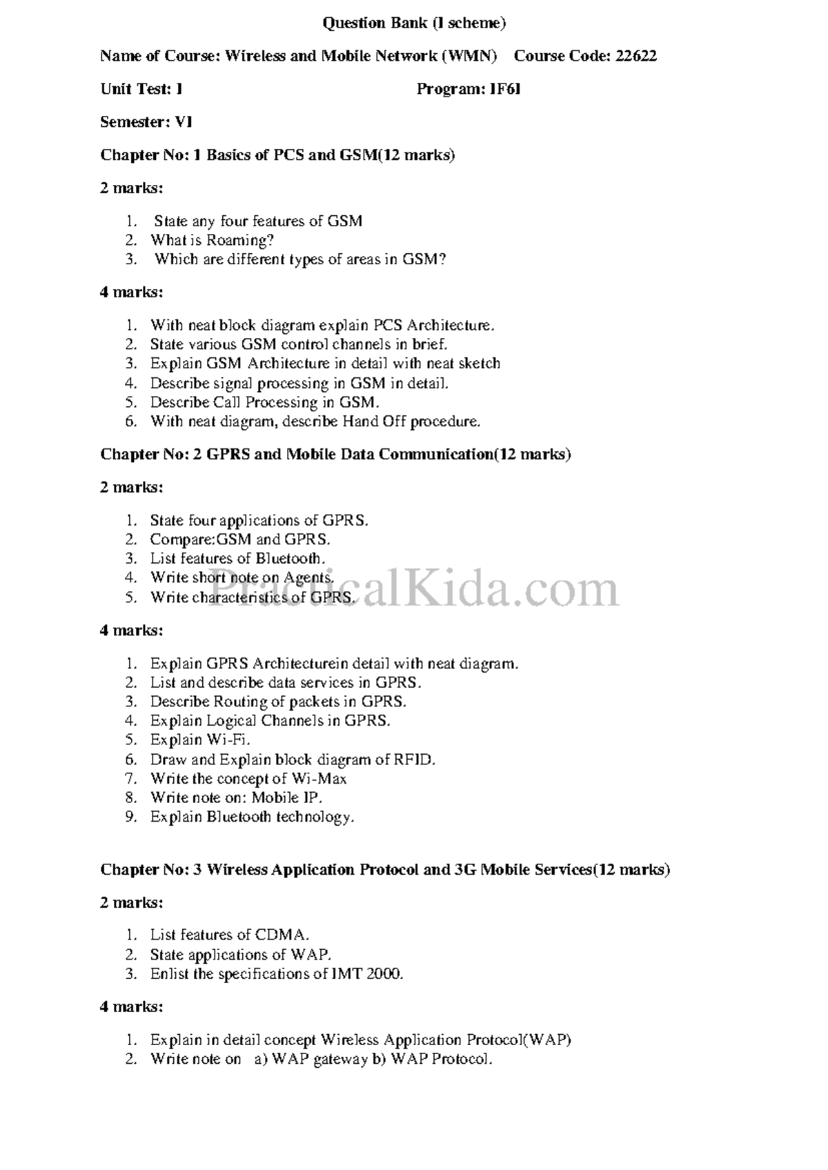 Practical Kida.com WMN - Question Bank (I scheme) Name of Course ...