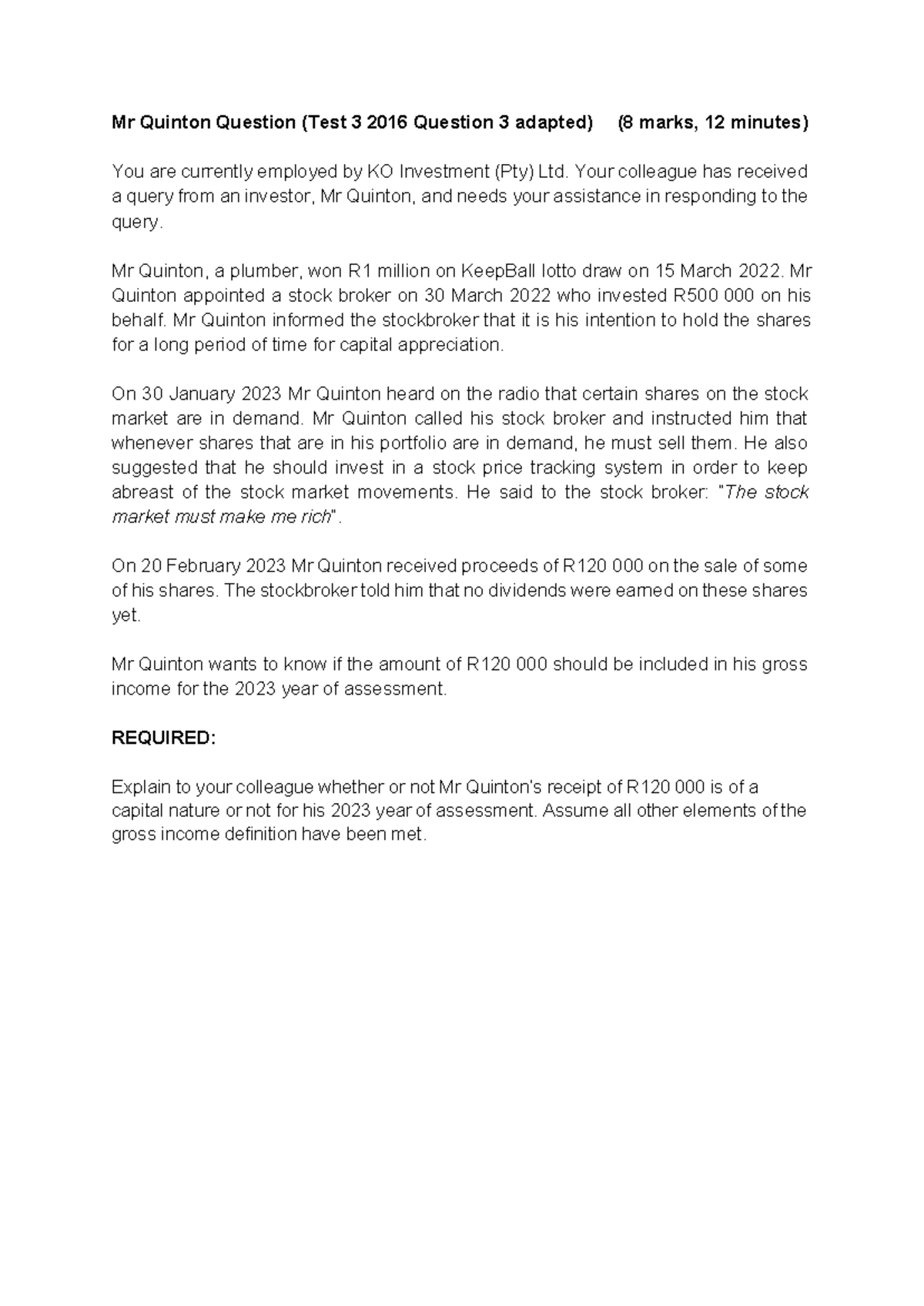 Mr Quinton Question - notes - Mr Quinton Question (Test 3 2016 Question ...