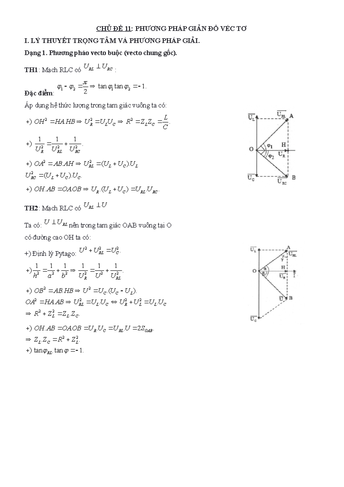 Chủ đề 11. Phương pháp giản đồ véc tơ - CHỦ ĐỀ 11: PHƯƠNG PH䄃ĀP GI䄃ऀN ĐỒ V䔃ĀC TƠ I. LÝ THUYẾT ...