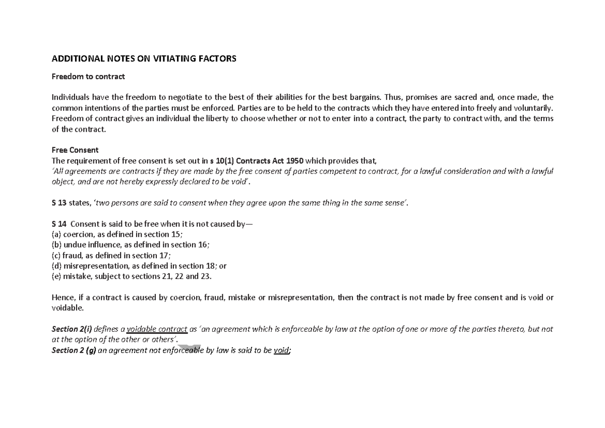 L6 Vitiating Factors - ADDITIONAL NOTES ON VITIATING FACTORS Freedom to ...