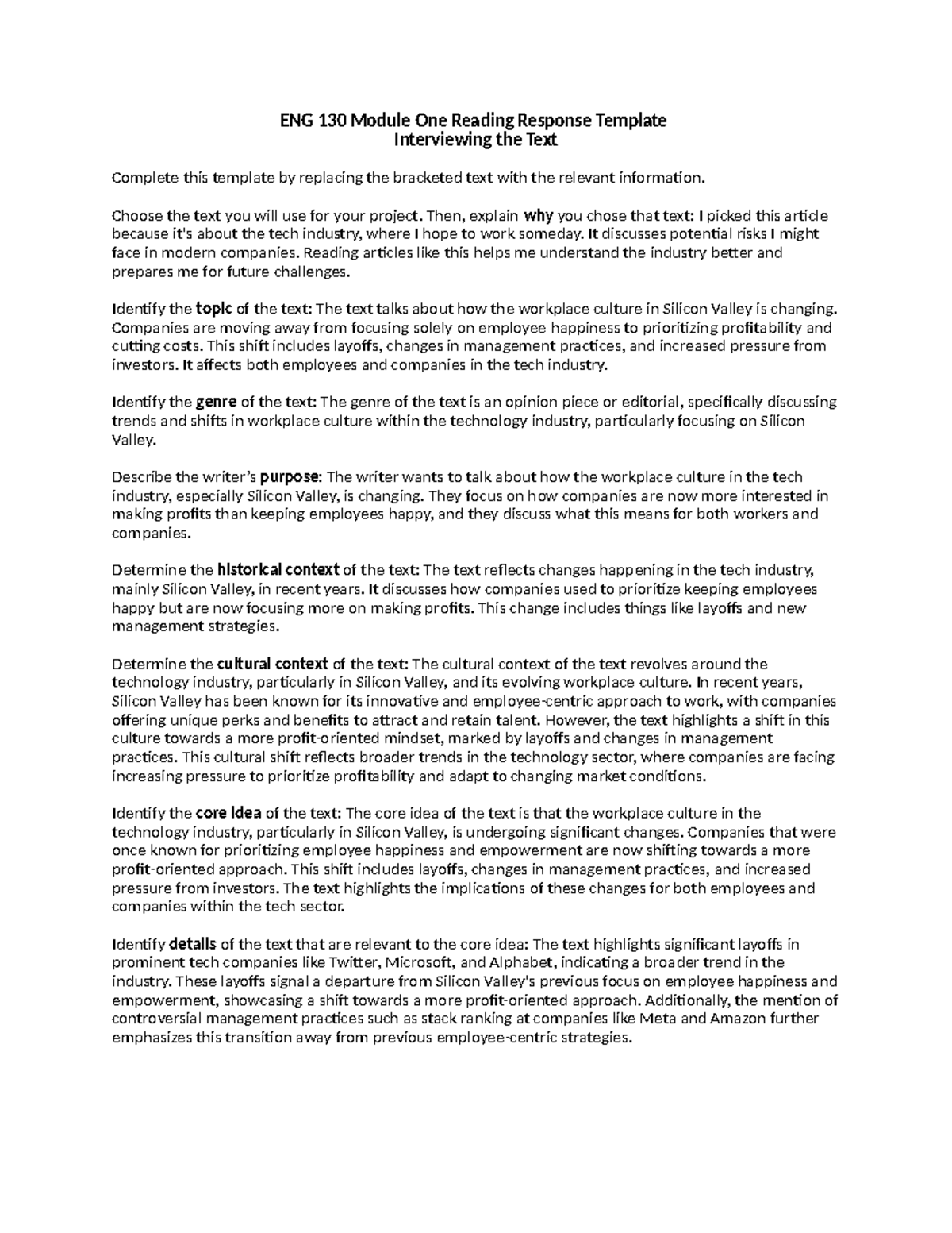 ENG 130 Module One Reading Response Template - ENG 130 Module One ...
