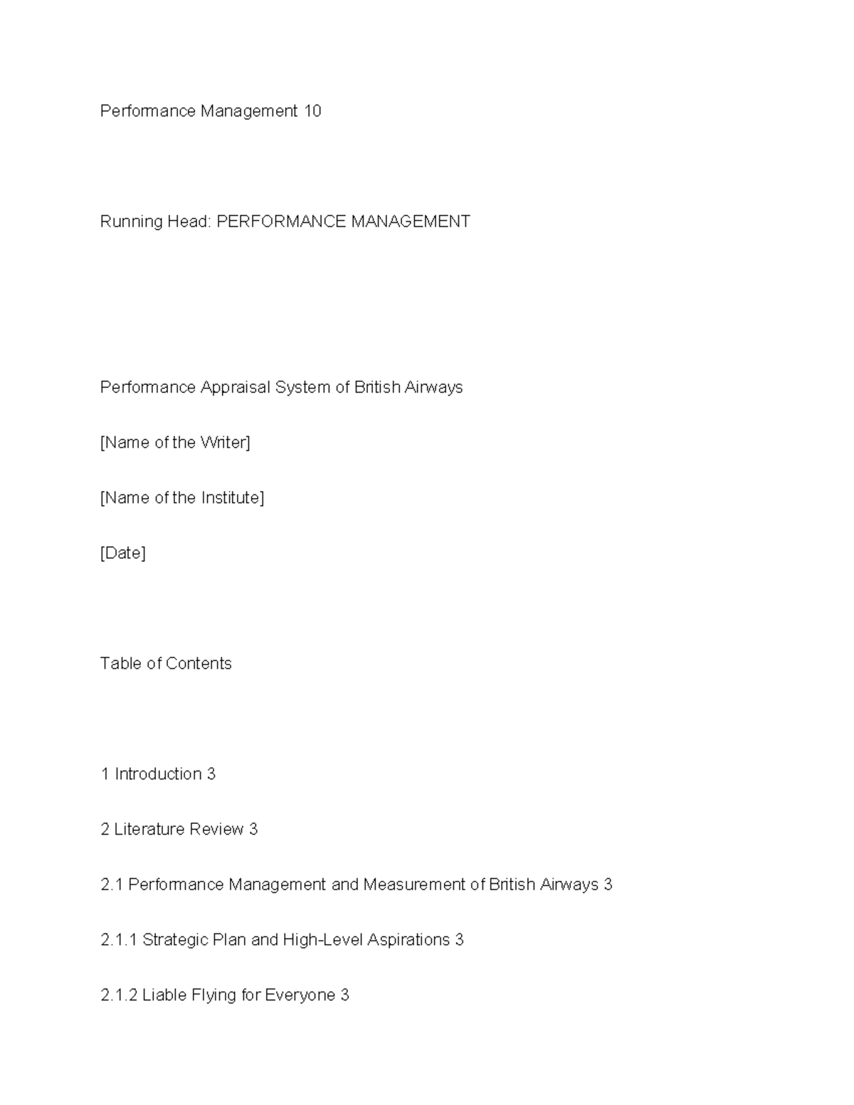 Britishairways - ASSIGNMENT - Performance Management 10 Running Head: PERFORMANCE MANAGEMENT ...