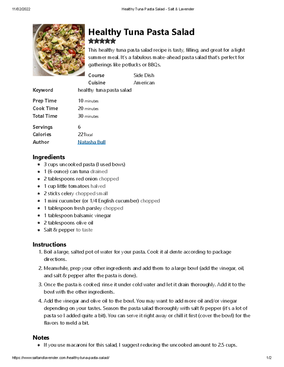 Healthy Tuna Pasta Salad - It's a fabulous make-ahead pasta salad that ...