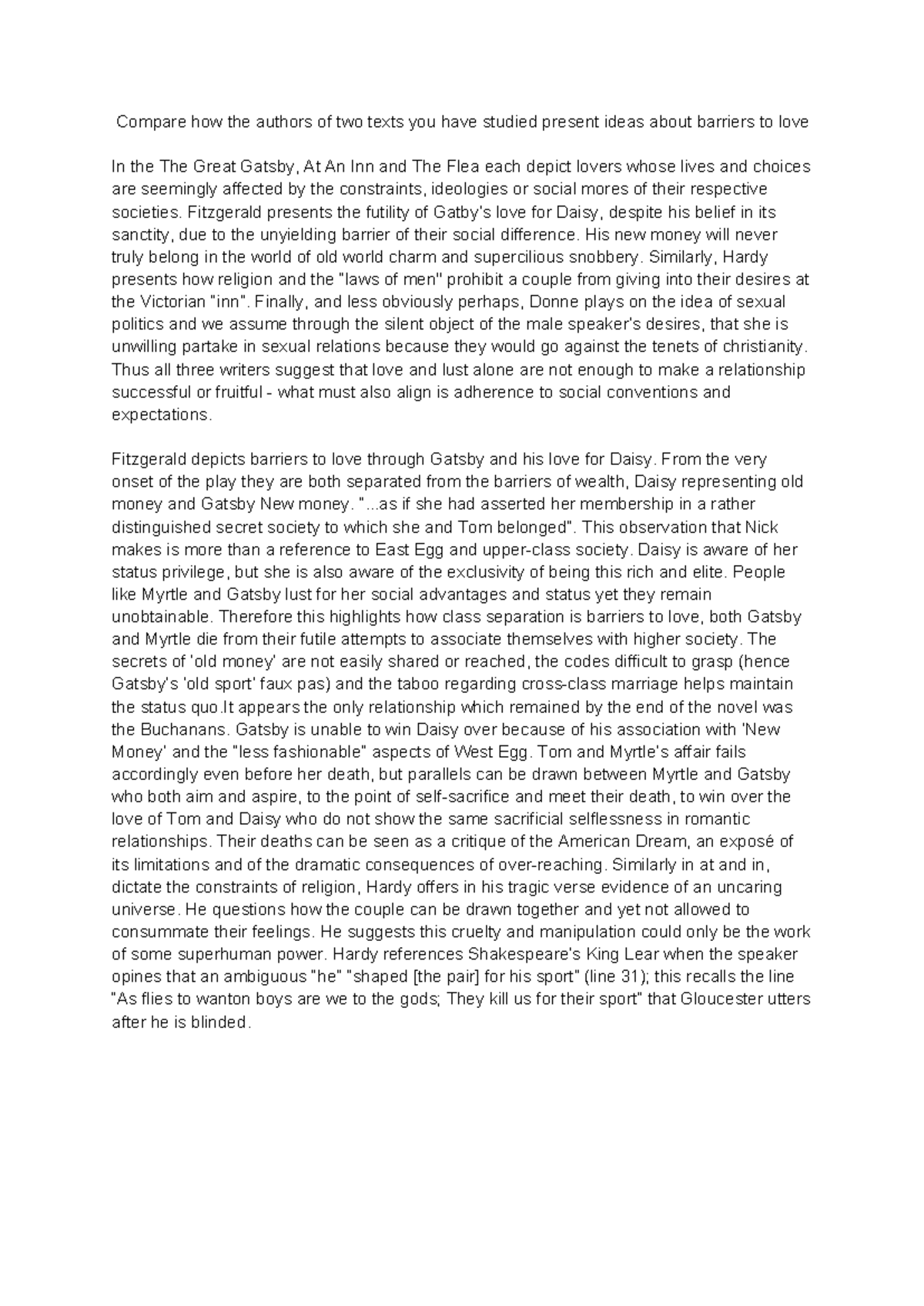 notes-love and relationship - Compare how the authors of two texts you ...