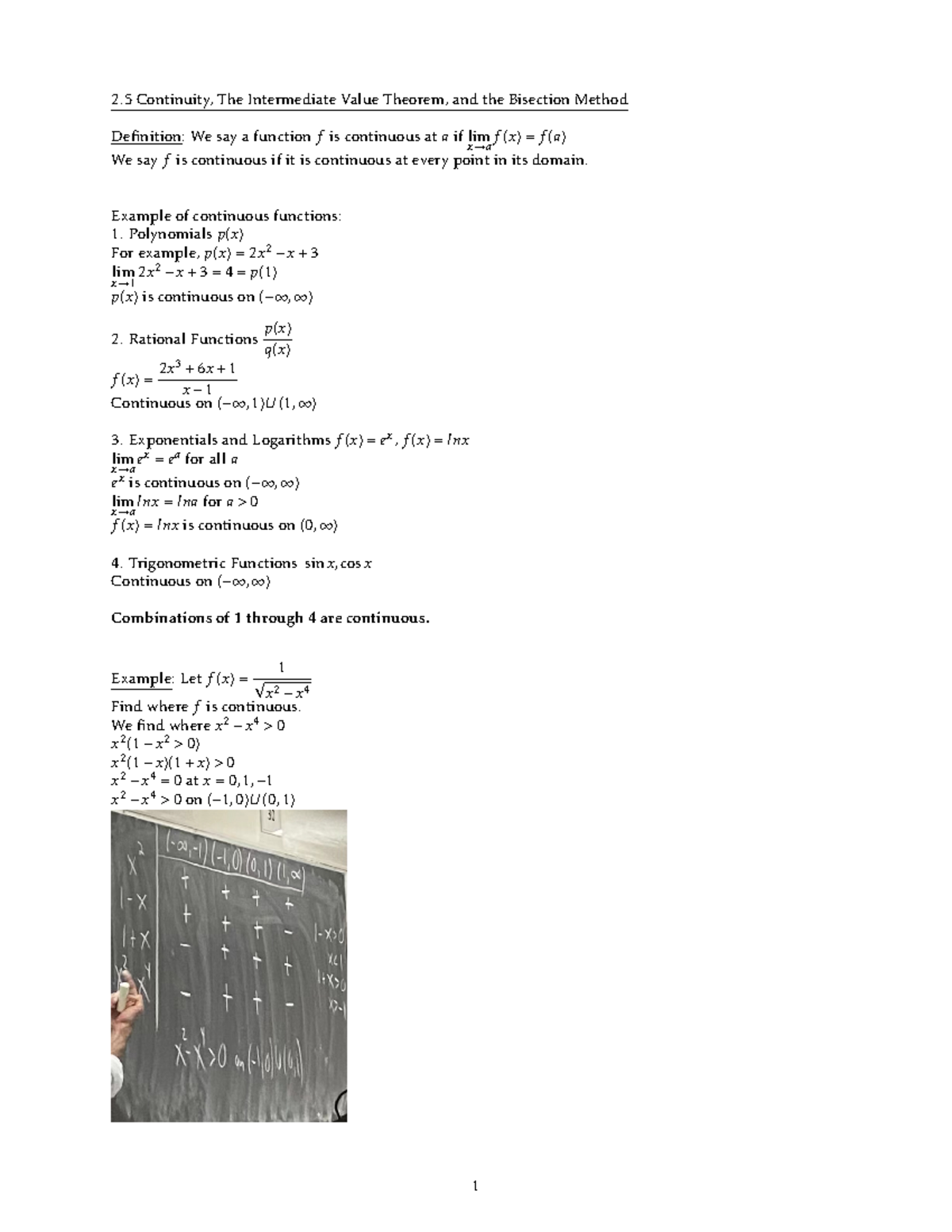 Math140 lecture notes 2.5 - 2 Continuity, The Intermediate Value ...