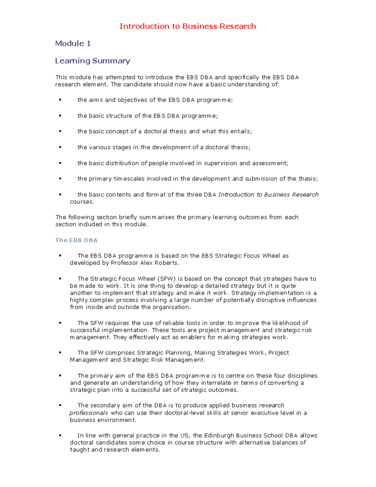 Business Research - Introduction to Business Research Module 1 Learning ...