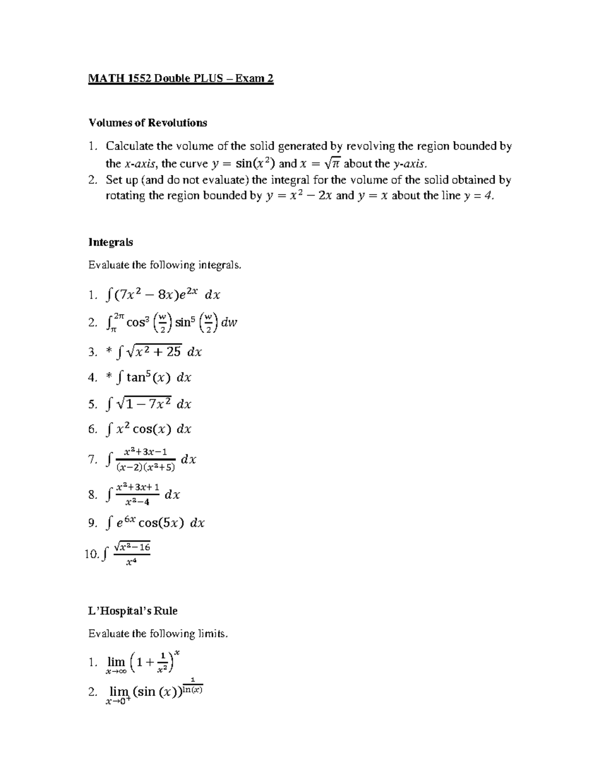 Double plus 2 - practice problems - MATH 1552 Double PLUS – Exam 2 ...